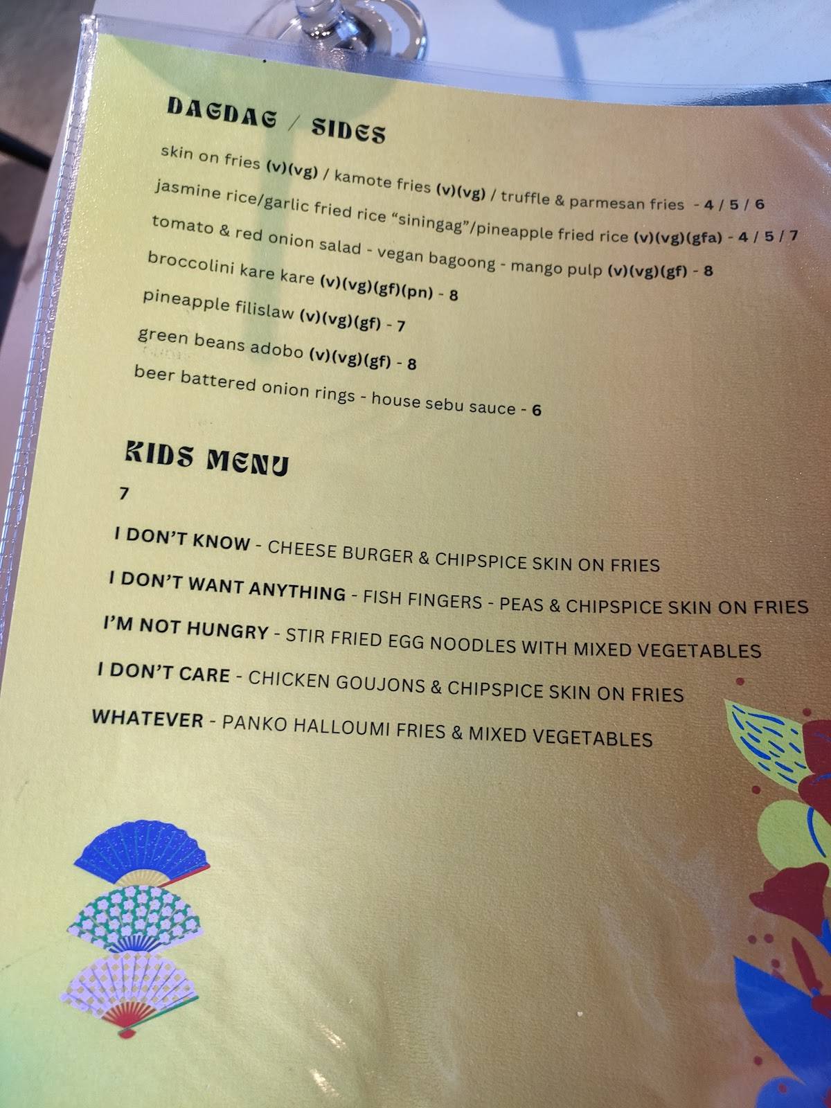 Menu at SEBU pub & bar, Hull