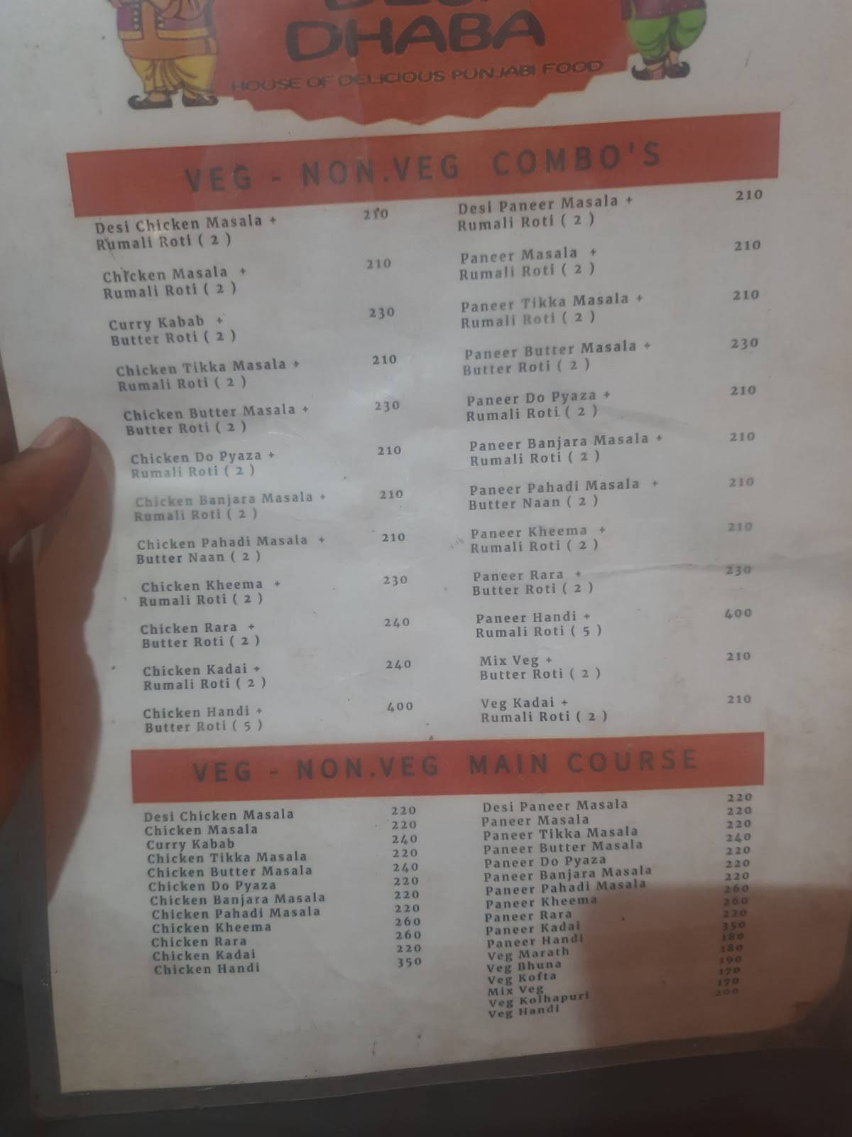 Menu at SIKH DESI DHABA, Pune