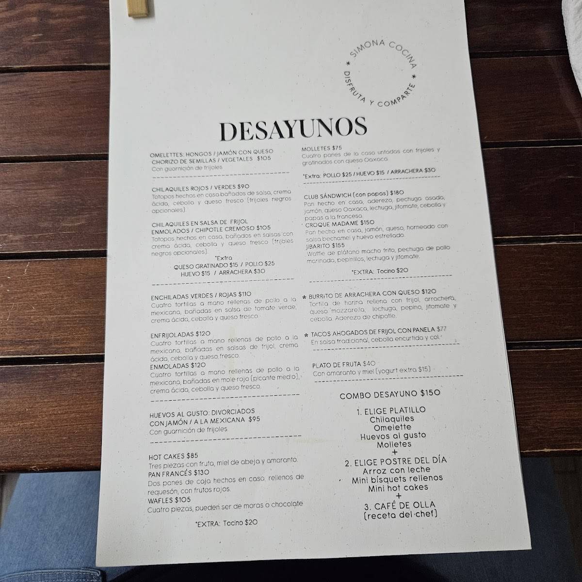 Carta del restaurante Simona Cocina, Morelia