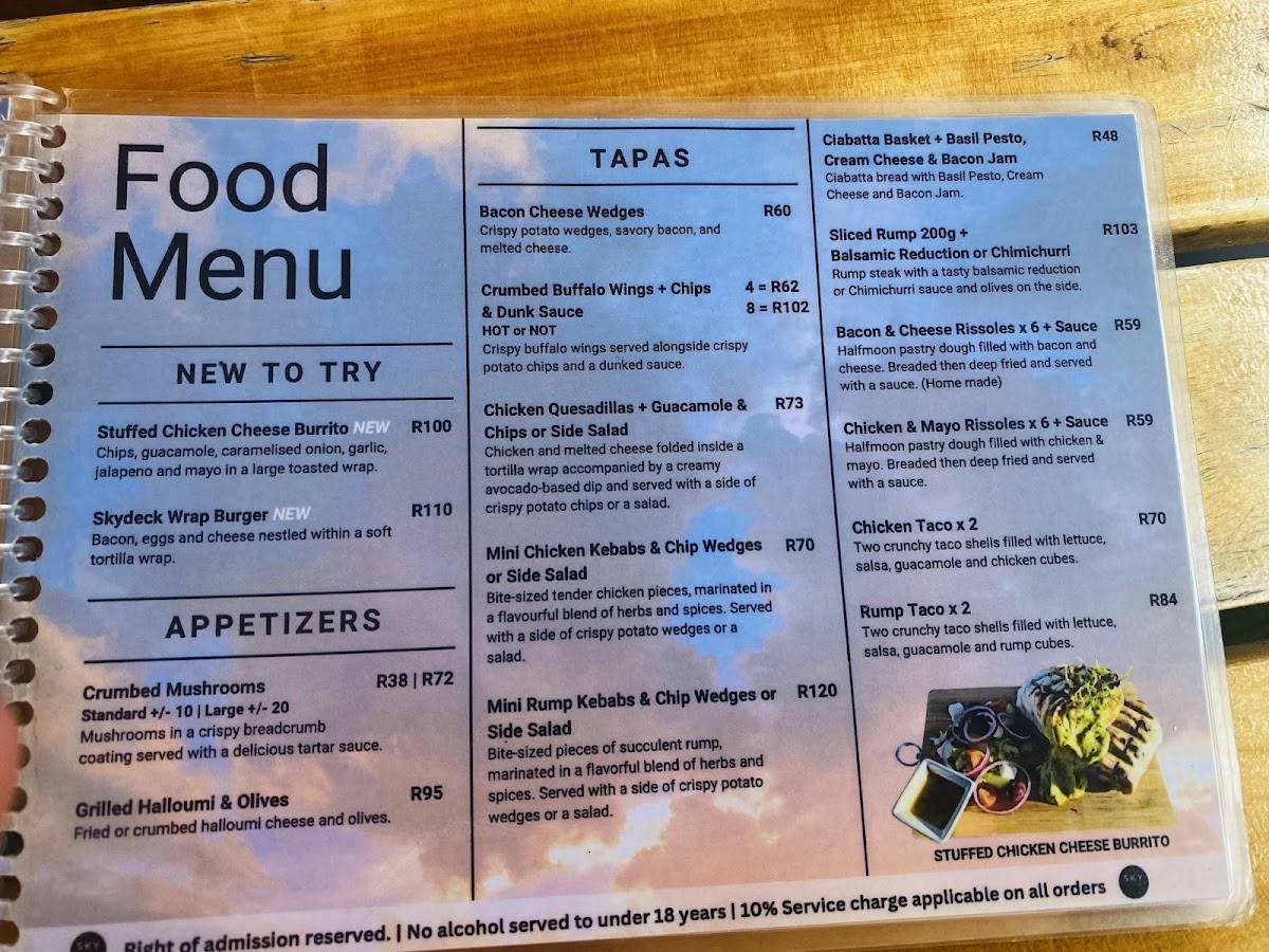Menu at SKYDECK - Sunset Cafe, Potchefstroom