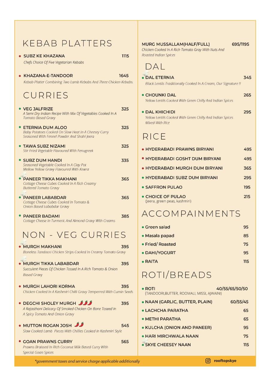 Menu at SKYE Rooftop by Eternia, Pune