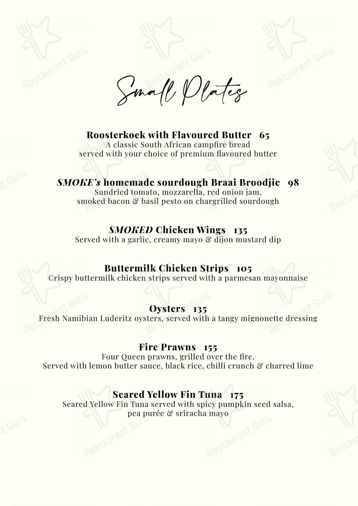 Menu at SMOKE Pretoria pub & bar, Pretoria