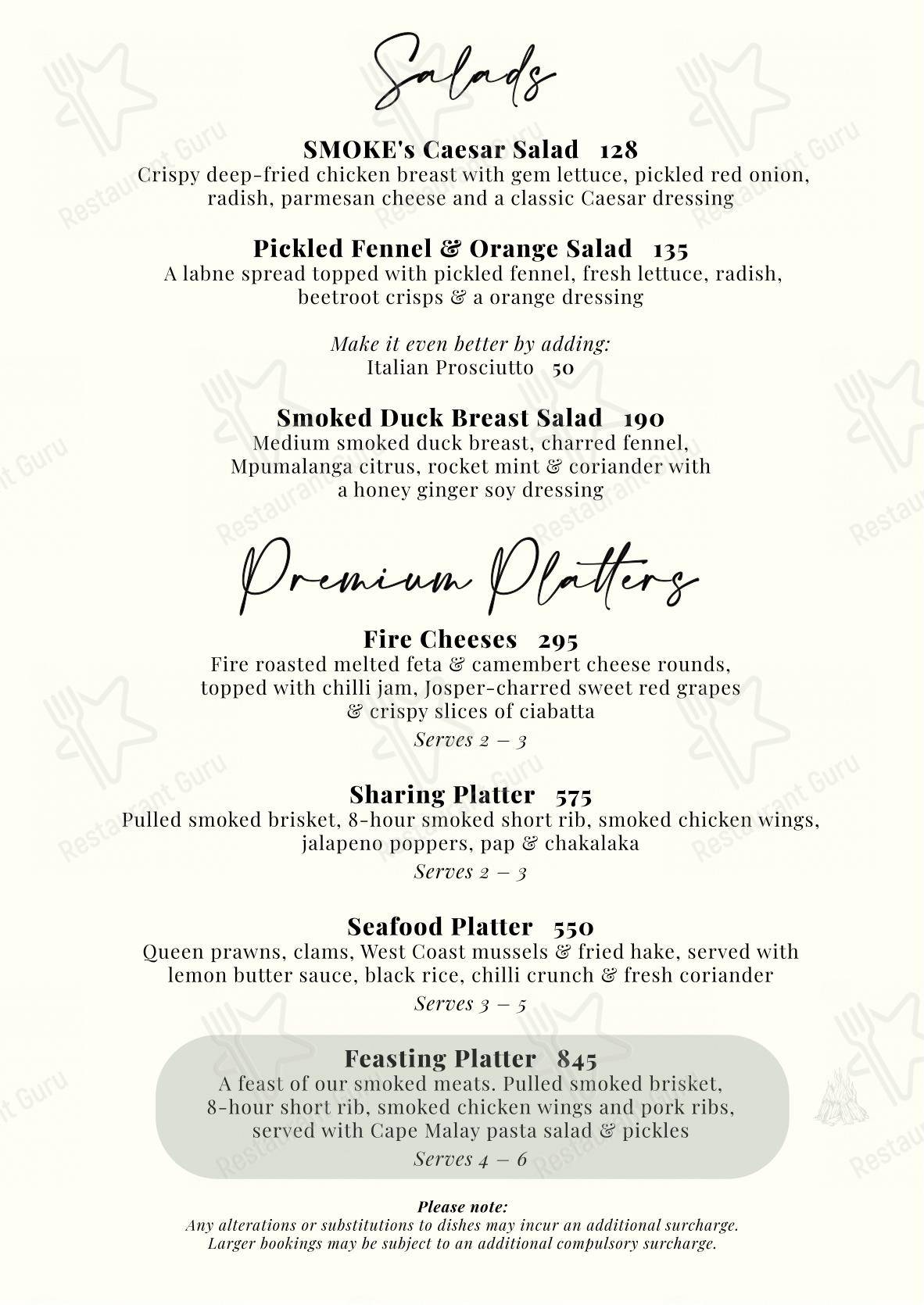Menu at SMOKE Pretoria pub & bar, Pretoria