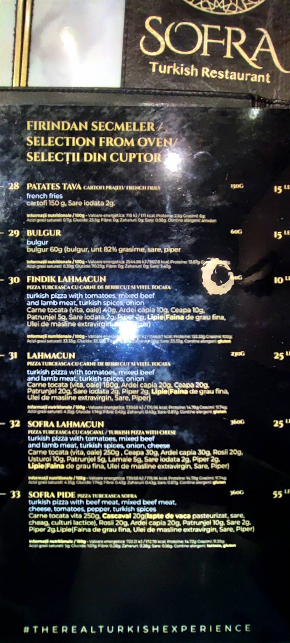 Menu at SOFRA Restaurant, Constanța