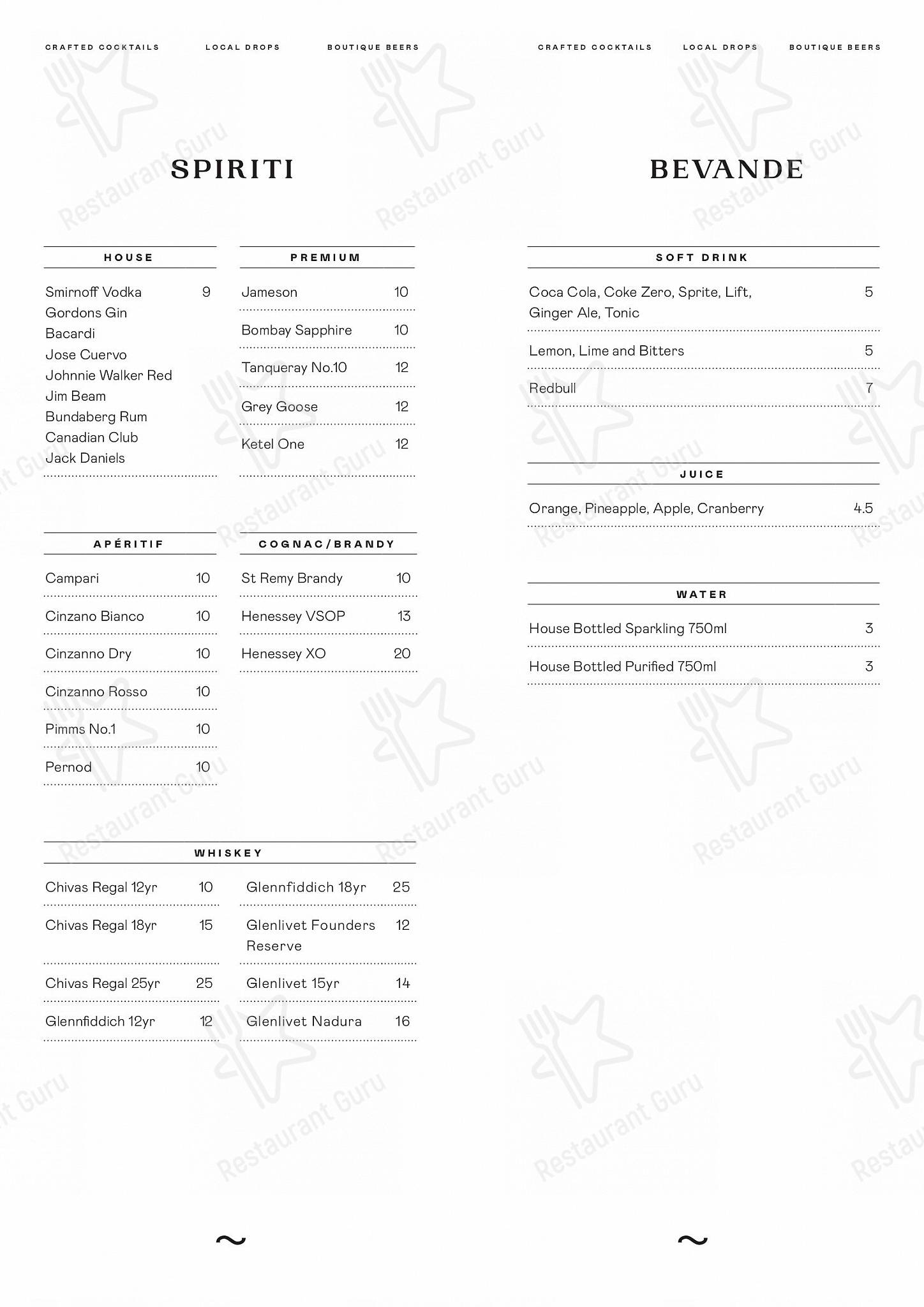 Menu at Sola Bar & Restaurant, Twin Waters