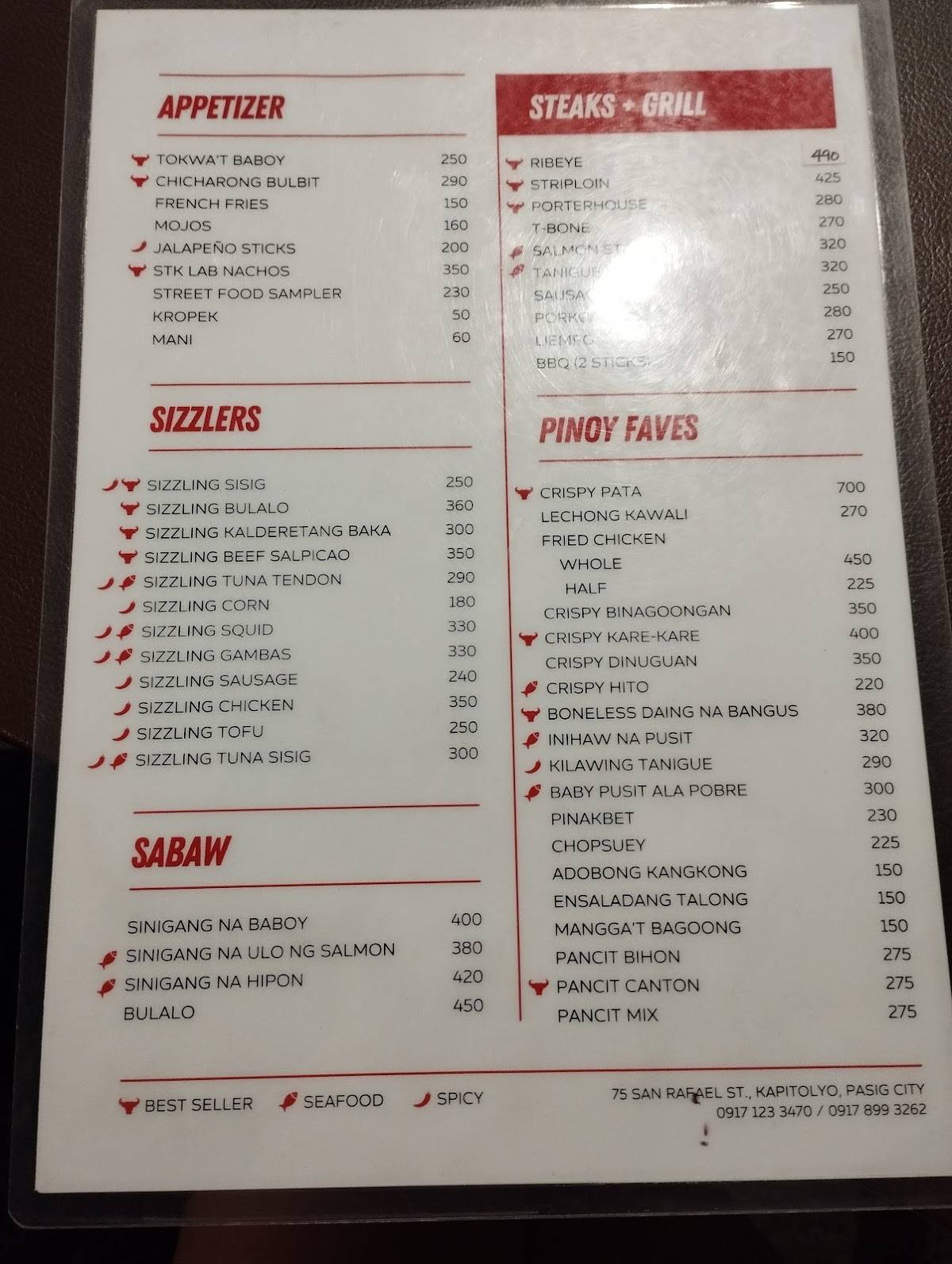 Menu at STKLab Grill Kapitolyo steakhouse, Pasig