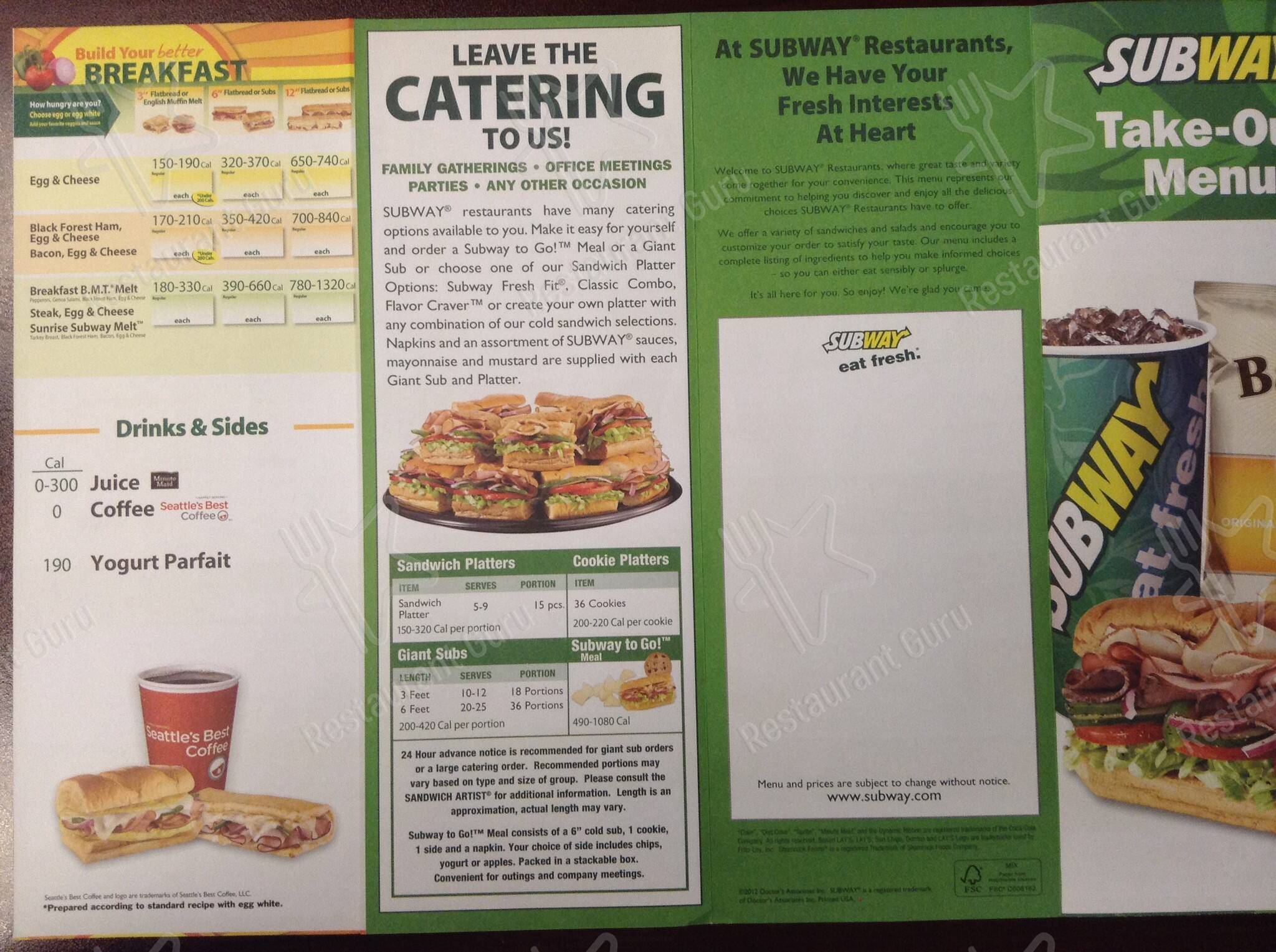 Menu at Subway fast food, Chisago City, Brink Avenue