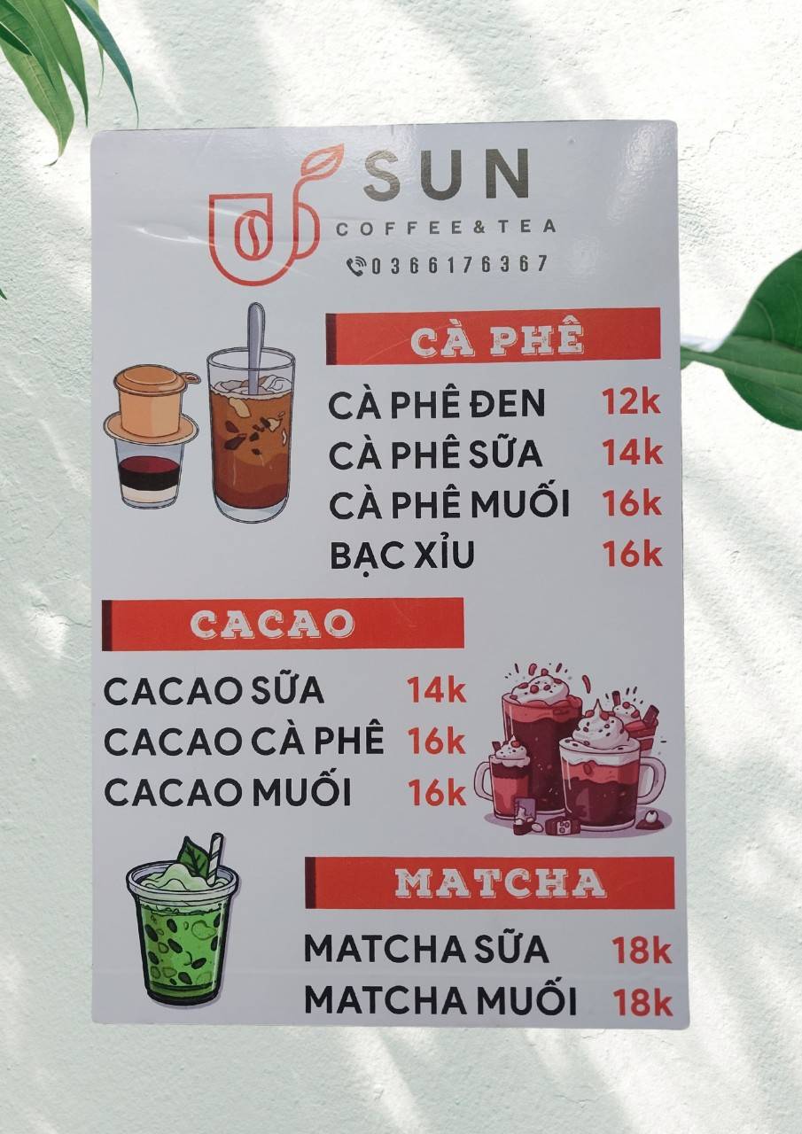 Menu at SUN Cà Phê & Trà Trái Cây, Vietnam