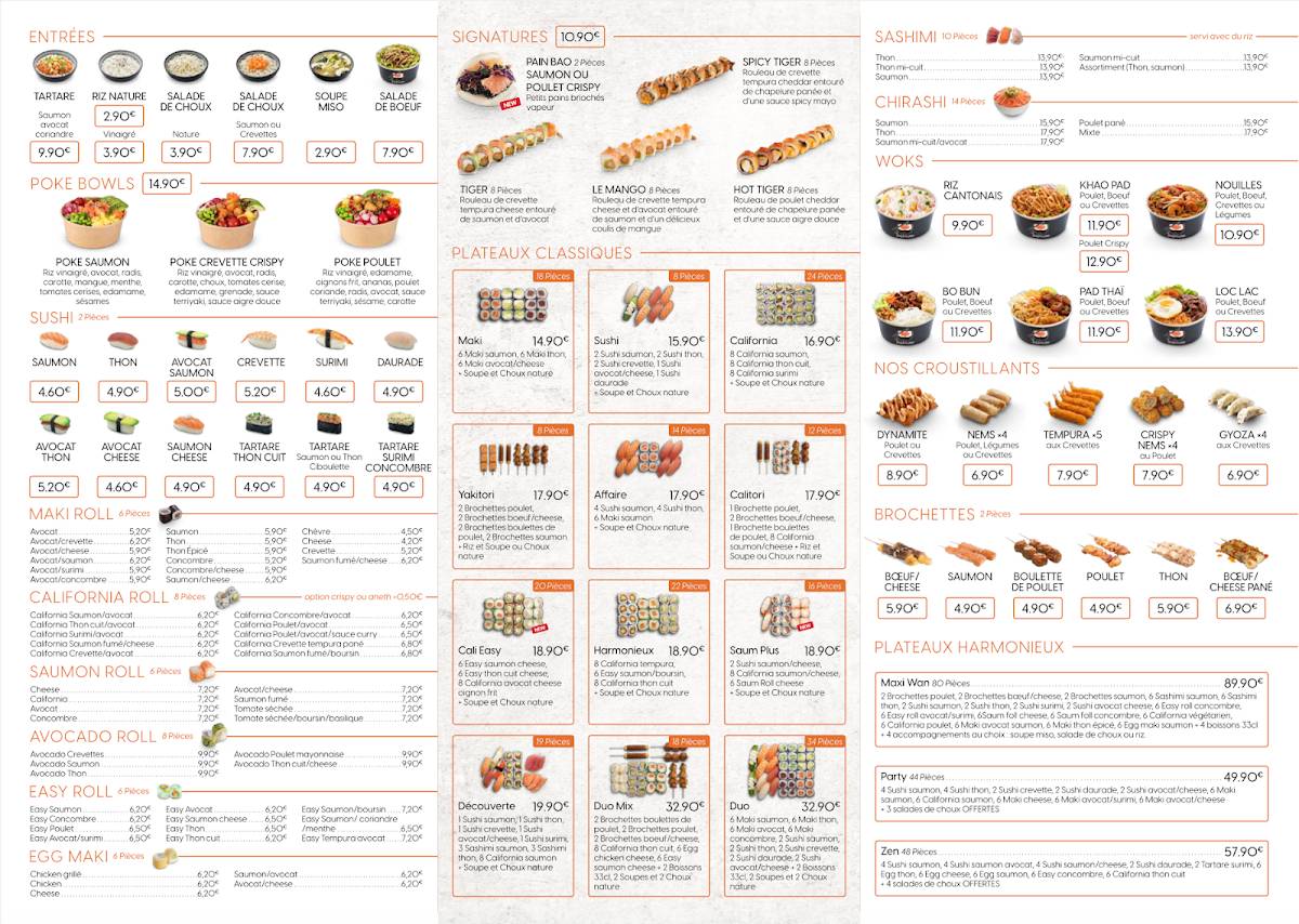 Menu au SUSHI WAN PAVILLONS SOUS BOIS restaurant, Les Pavillons-sous-Bois