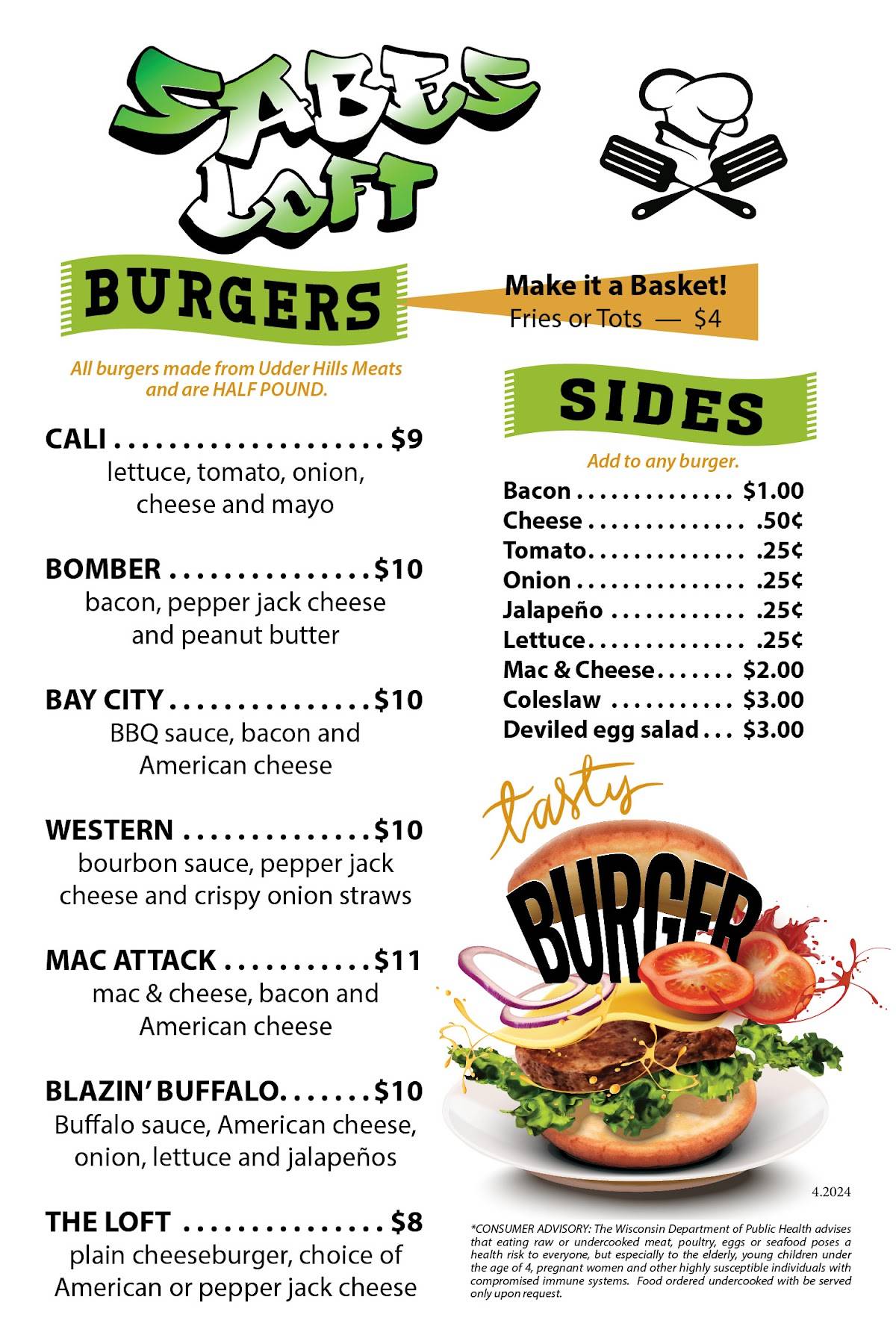 Menu at Sabes Loft pub & bar, Bay City