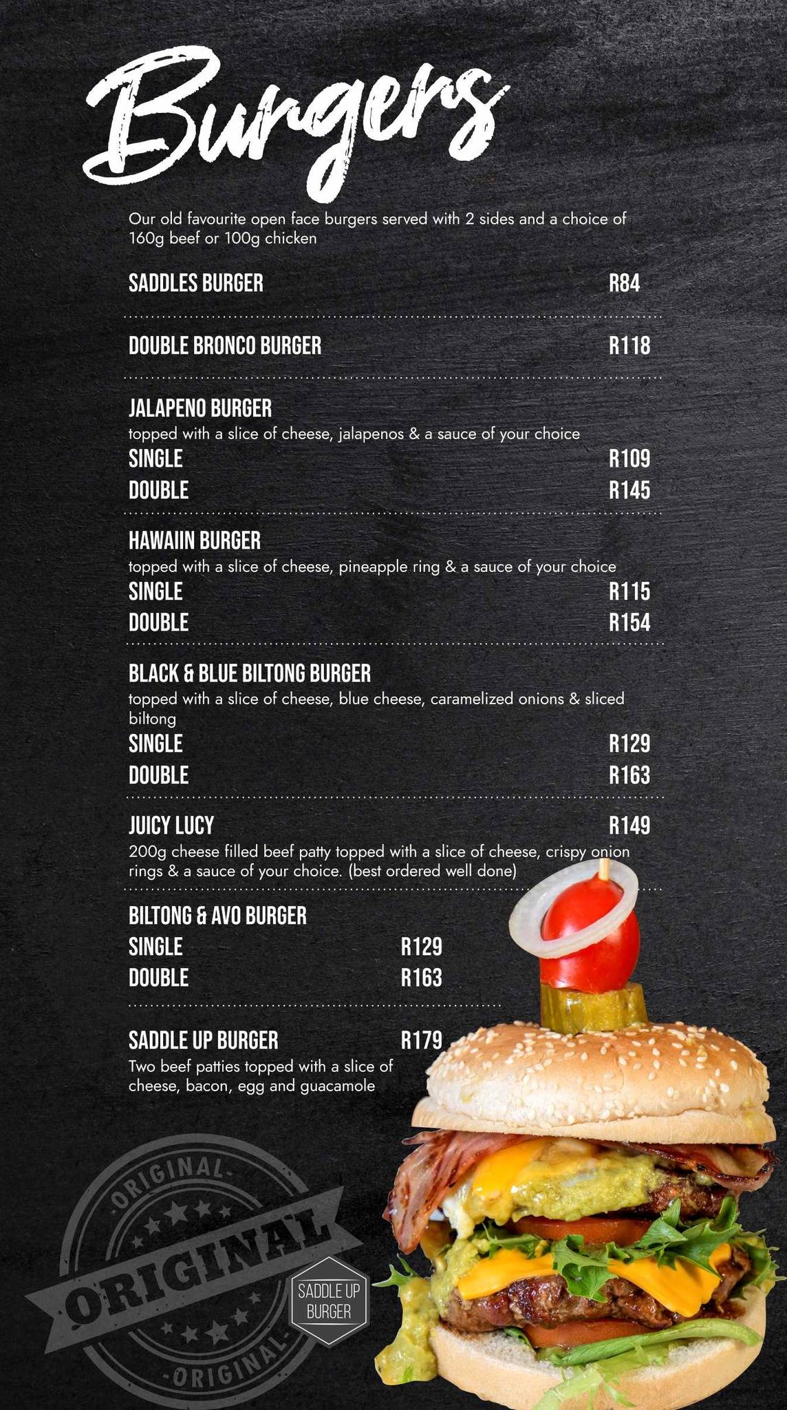 Menu at Saddles Steak Ranch Bottelary restaurant, Cape Town
