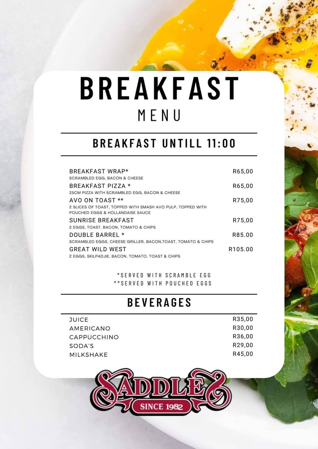 Menu at Saddles Steak Ranch Bottelary restaurant, Cape Town
