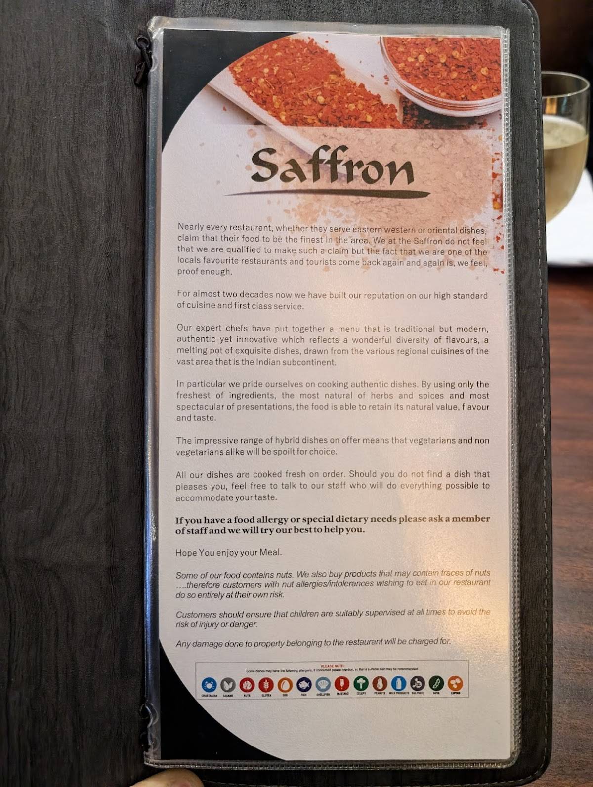 Menu at Saffron restaurant, Barmouth