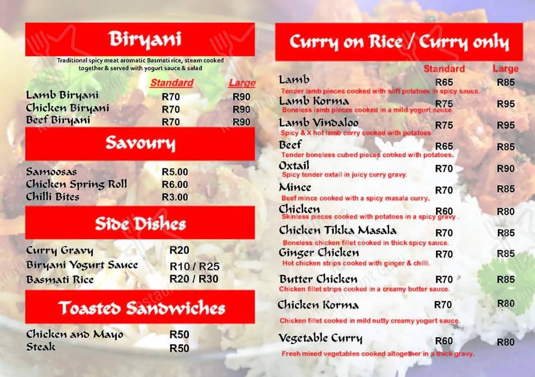Menu at SAHIL CURRY DEN...STRICTLY HALAAL restaurant, Pretoria