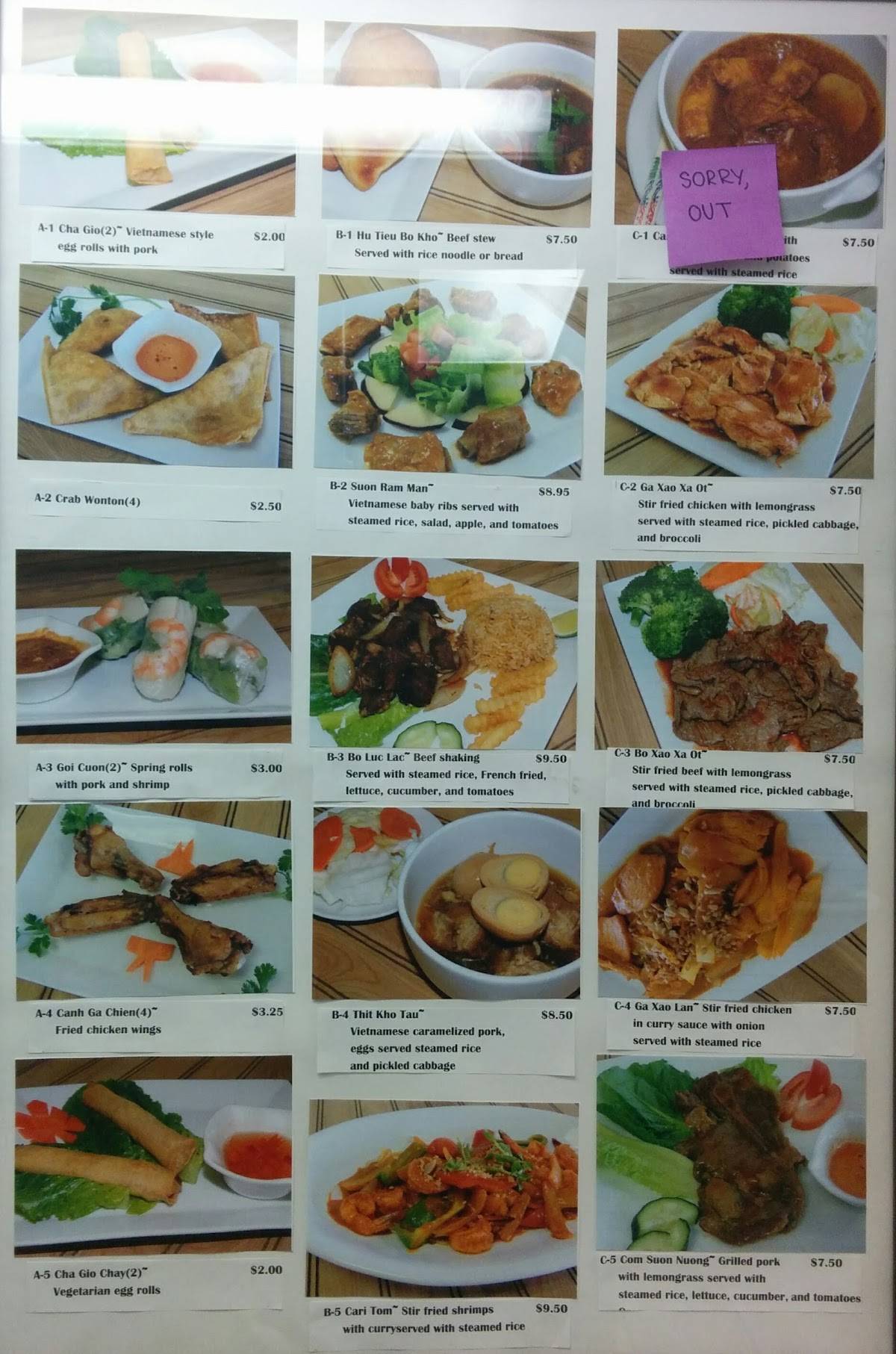 Menu at Saigon Cafe, Lubbock