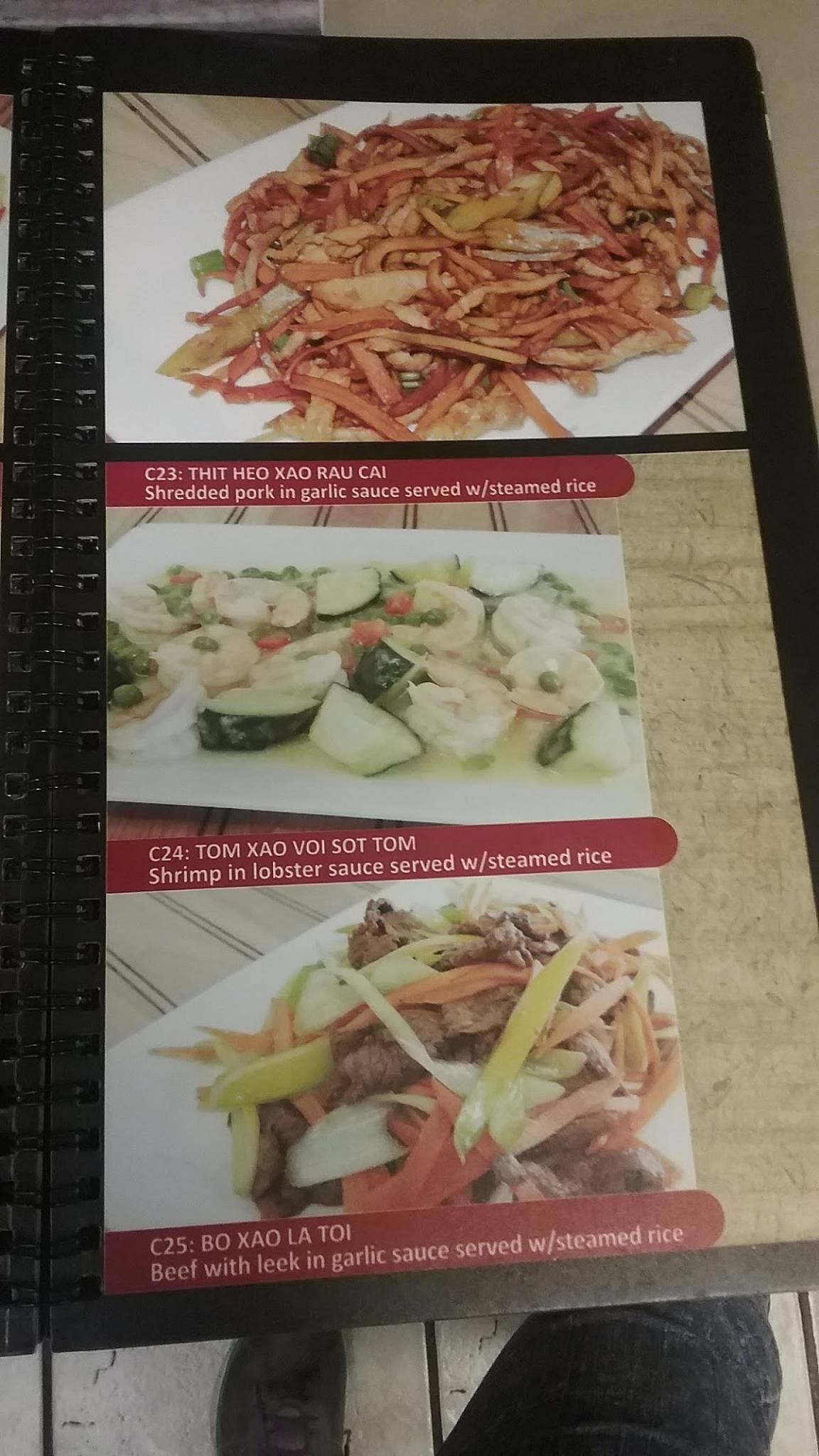Menu at Saigon Cafe, Lubbock