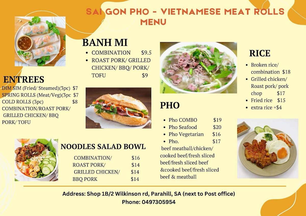 Menu at Saigon Pho - Vietnamese meat roll ( Para Hills ) restaurant ...