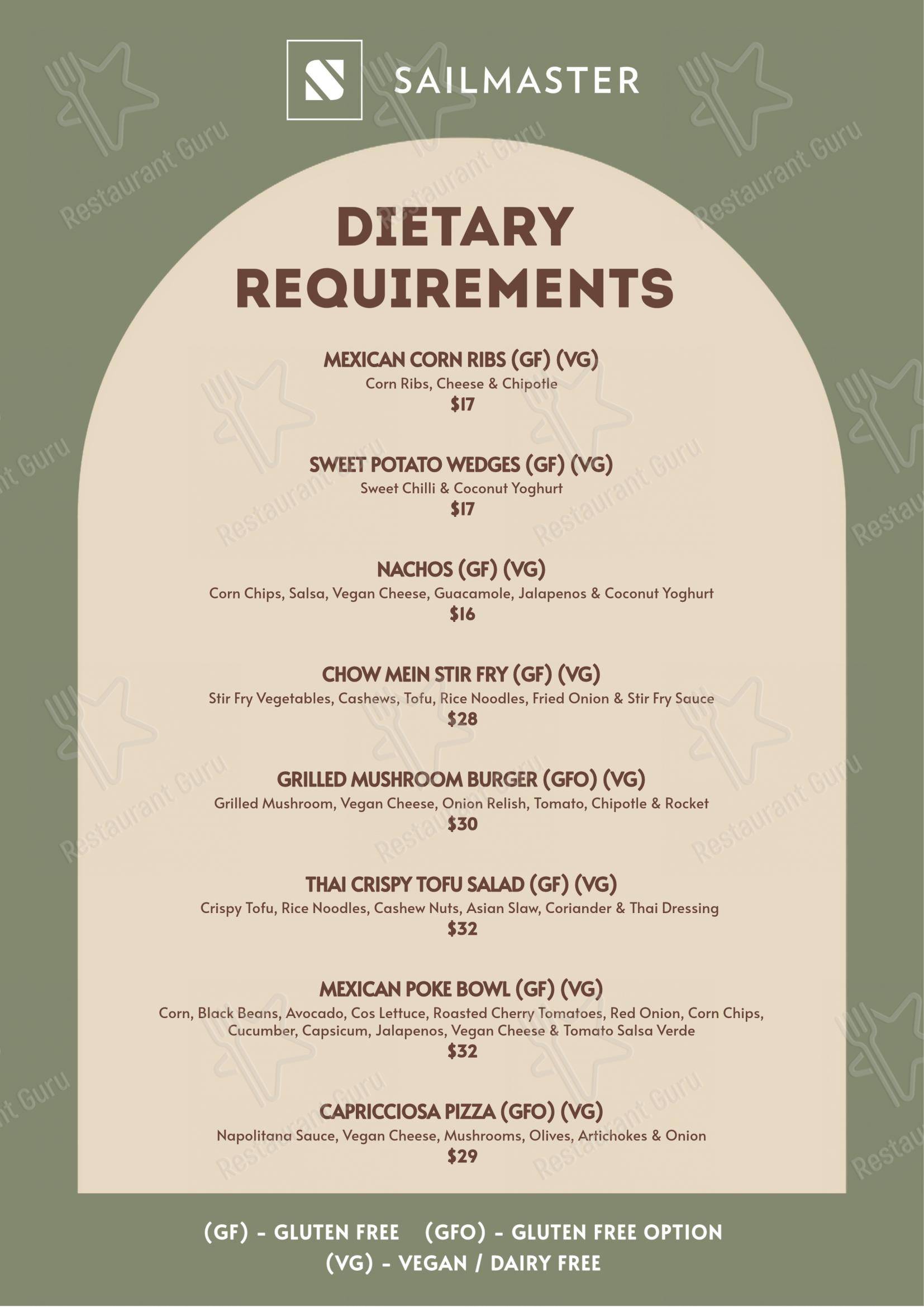 Menu at Sailmaster Tavern pub & bar, North Haven, 16 Arcadia Ct