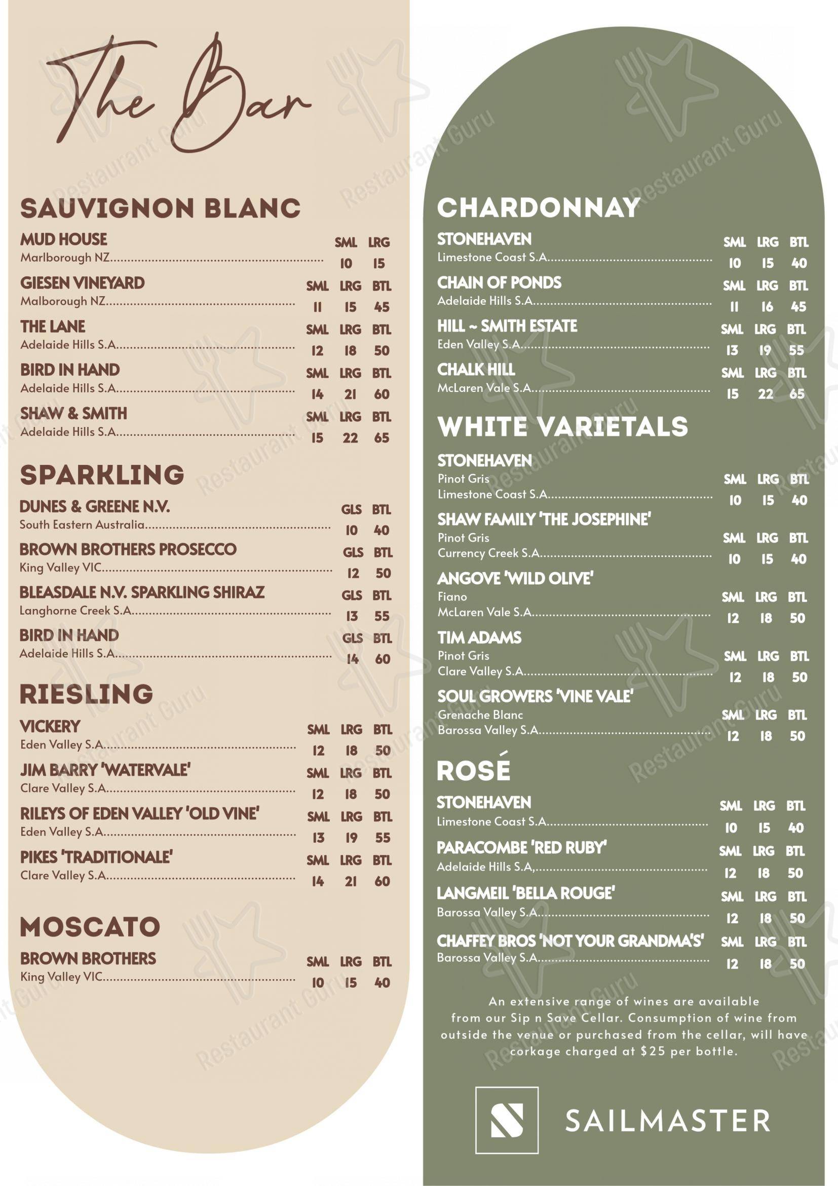 Menu at Sailmaster Tavern pub & bar, North Haven, 16 Arcadia Ct