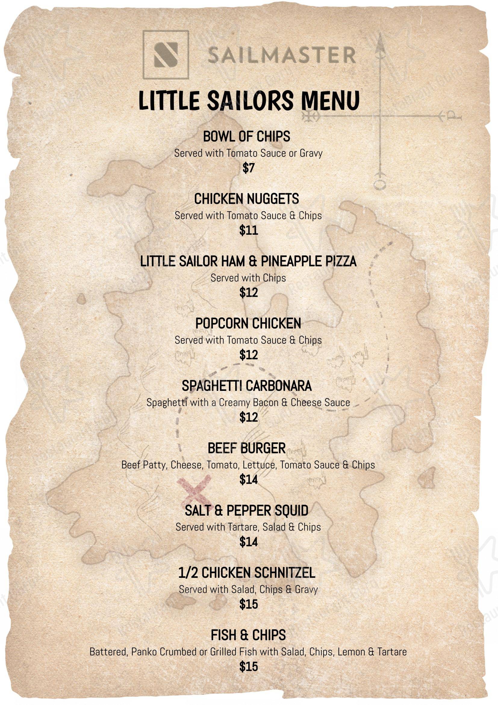 Menu at Sailmaster Tavern pub & bar, North Haven, 16 Arcadia Ct