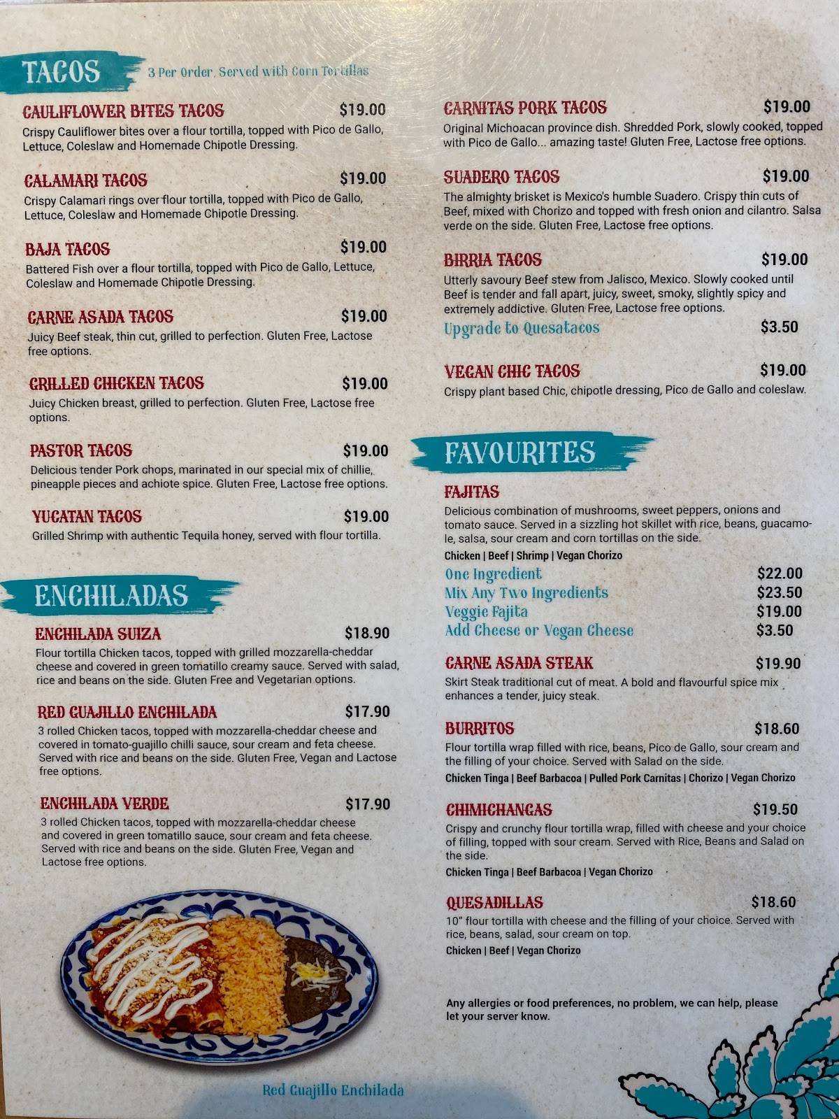 Menu at Chile & Agave Mexican Grill restaurant, St. Catharines