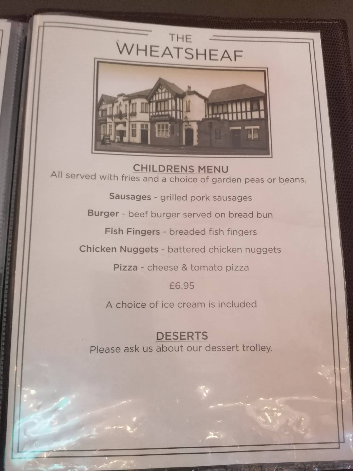 Menu at The Wheatsheaf pub & bar, St Helens, Mill Ln