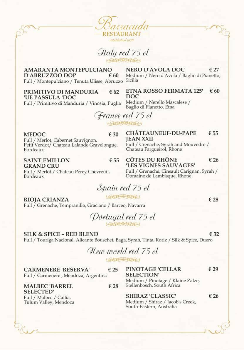 Menu at Barracuda Restaurant, Saint Julian's