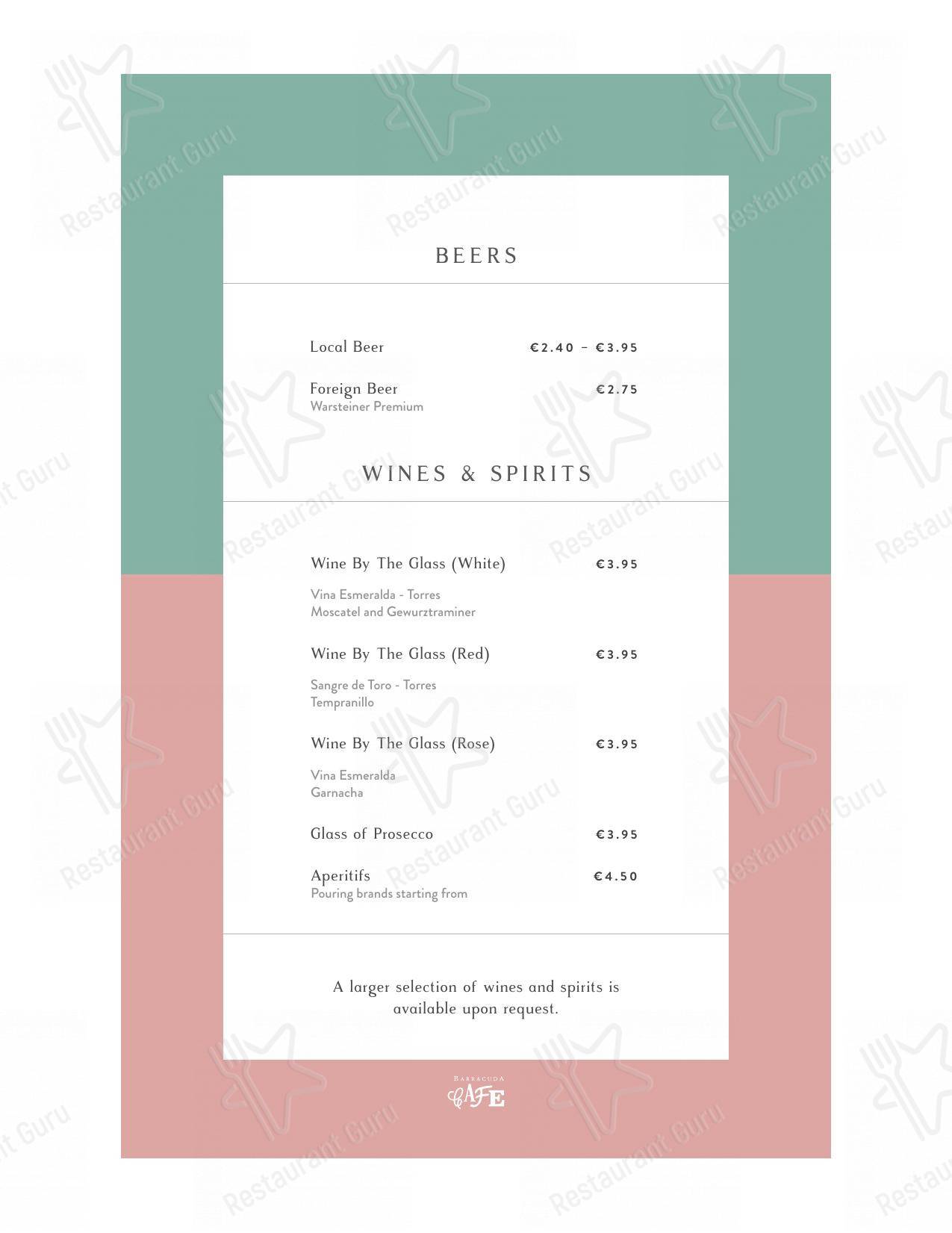 Menu at Barracuda Restaurant, Saint Julian's