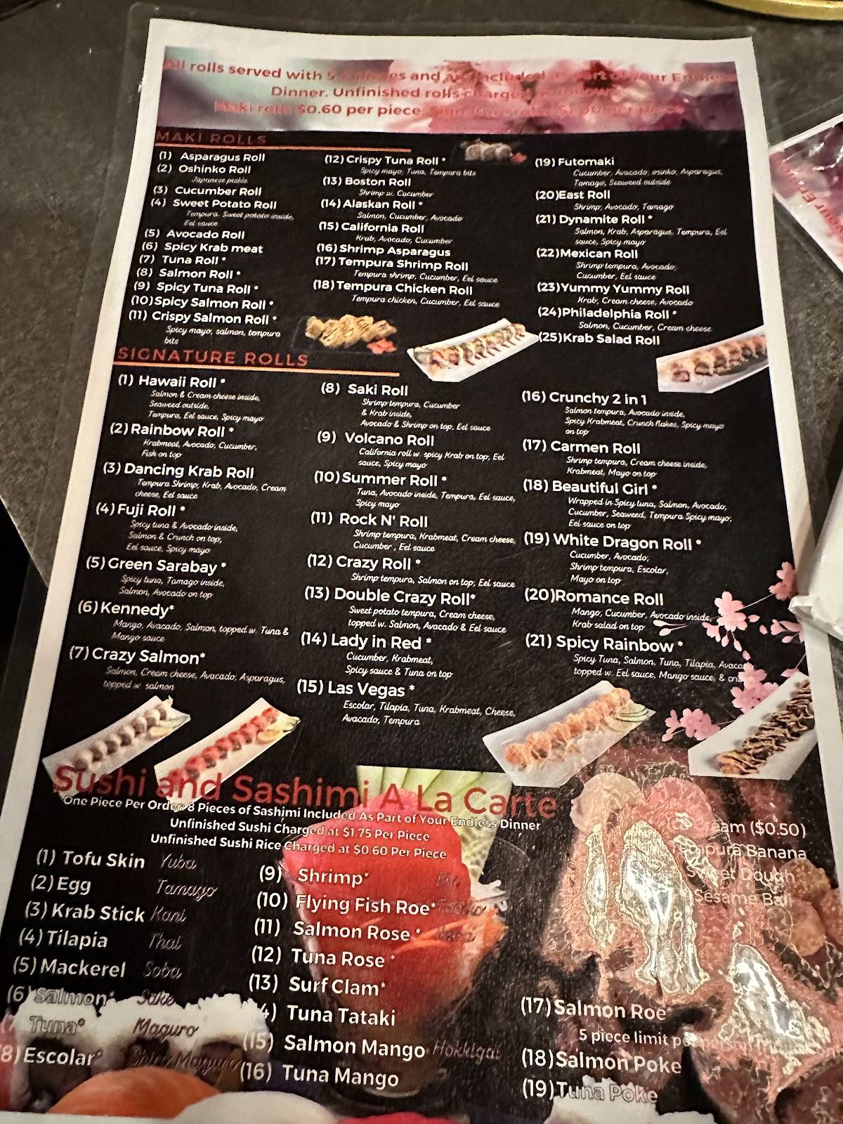Menu at Saki Endless Sushi & Hibachi restaurant, Palm Harbor, US Hwy 19 ...