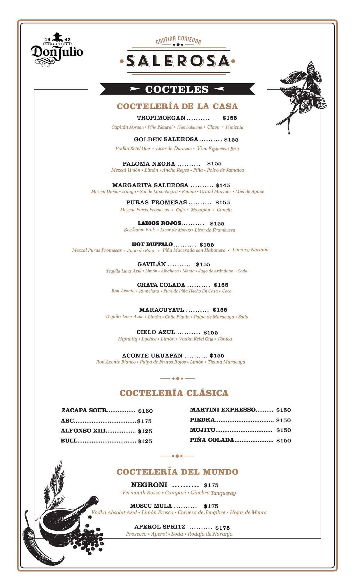 Carta del restaurante Salerosa Morelia, Morelia