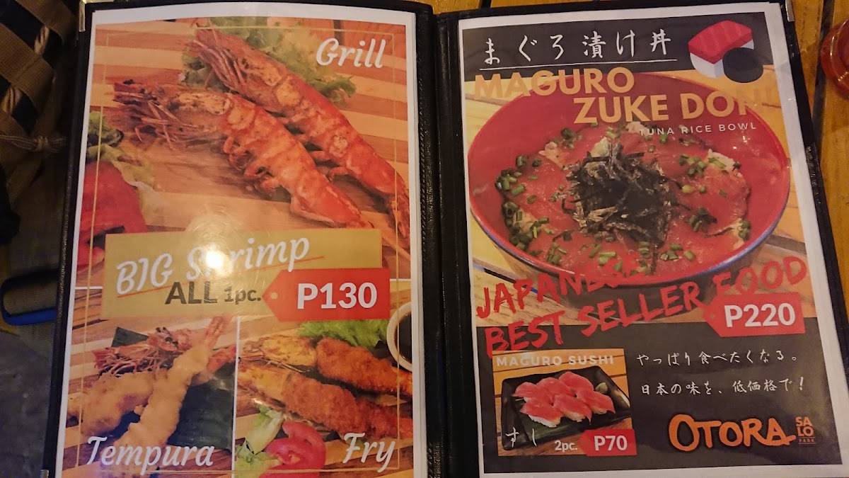 Menu at Salo Park OTORA Japanese Restaurant, Manila