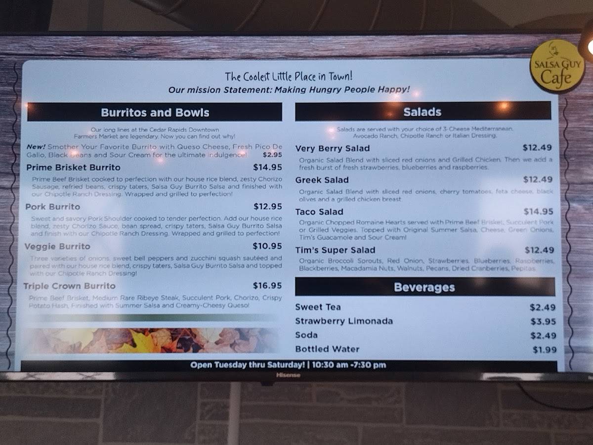 Carta de Salsa Guy Cafe, Cedar Rapids