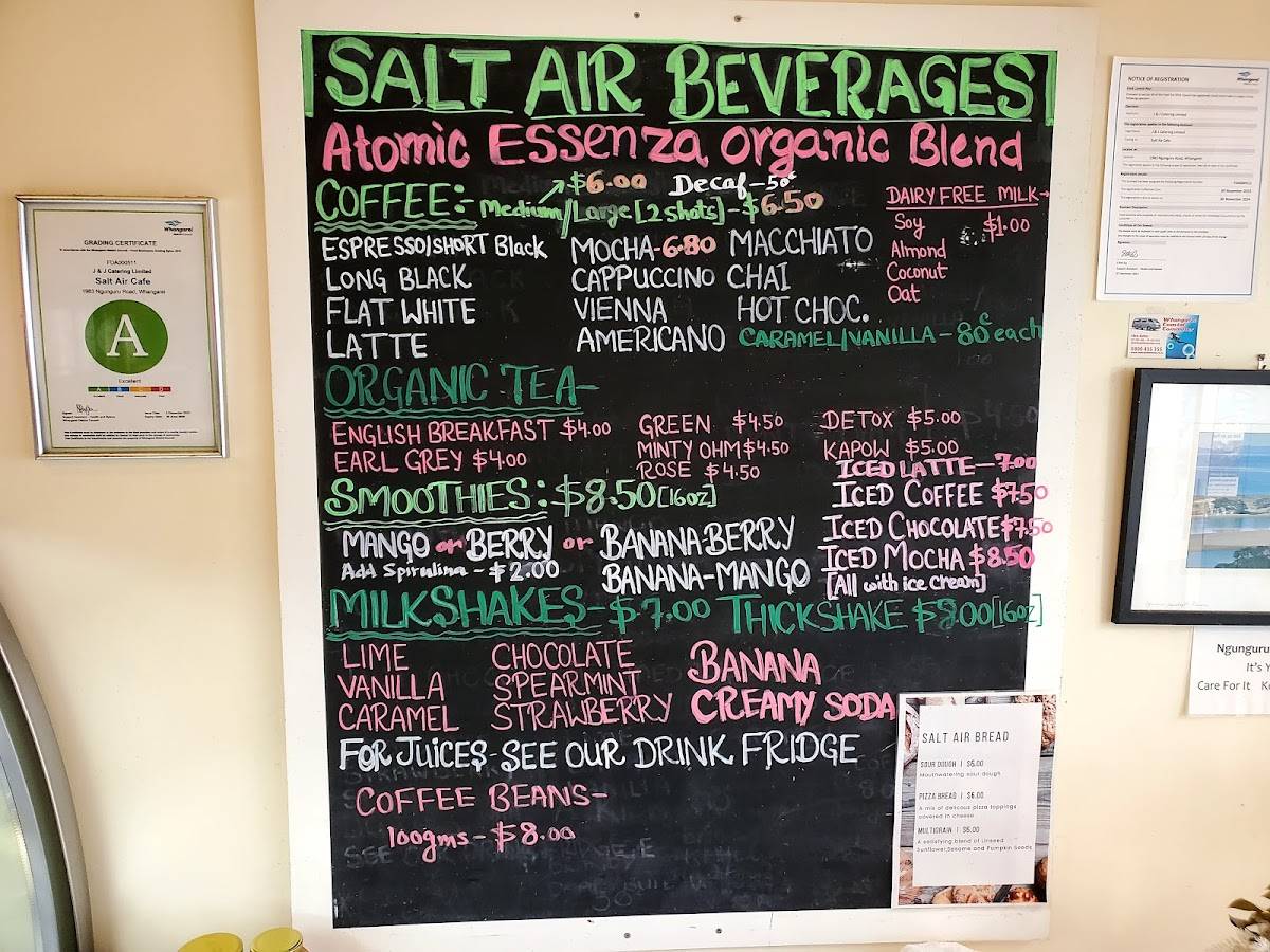 Menu at Salt Air Cafe, Ngunguru