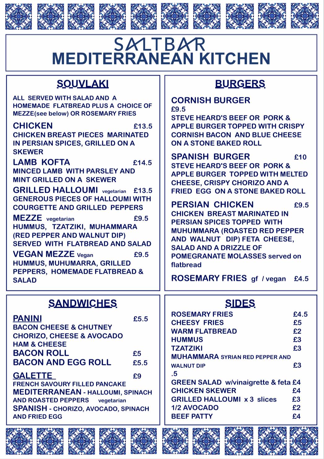Menu at Salt Bar and Kitchen at Salt Box, Wadebridge