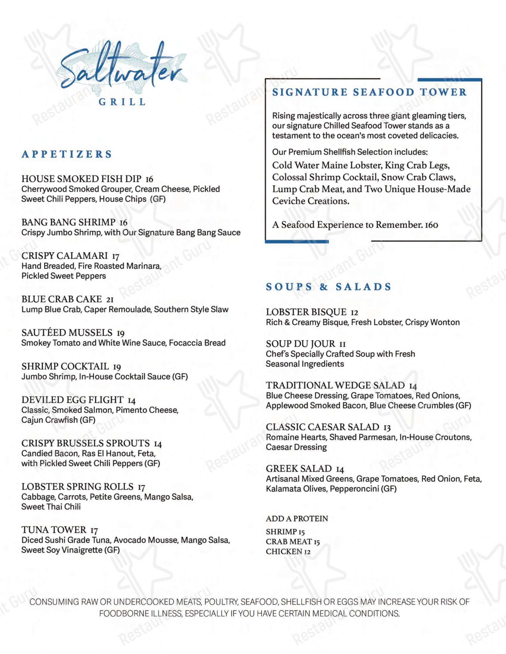 Menu at Saltwater Grill steakhouse, Panama City Beach, Hutchison Blvd
