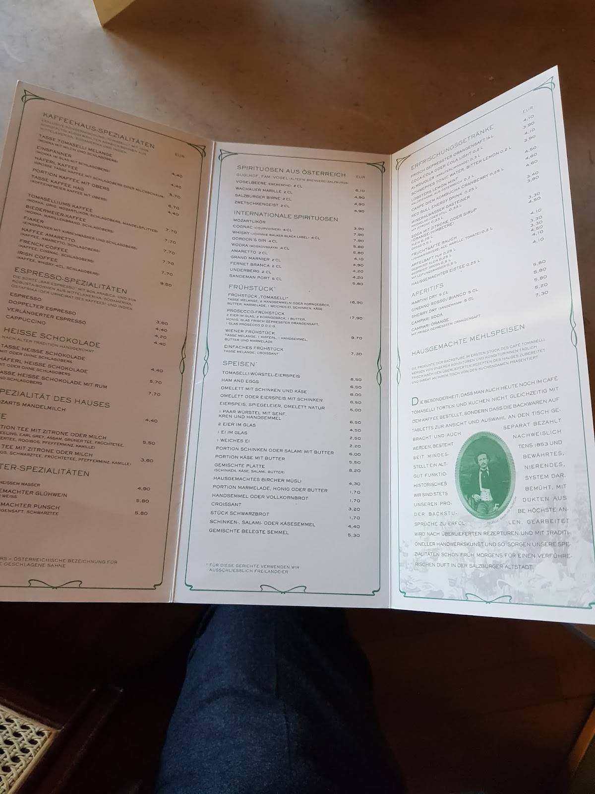 Menu at Café Tomaselli cafe, Salzburg