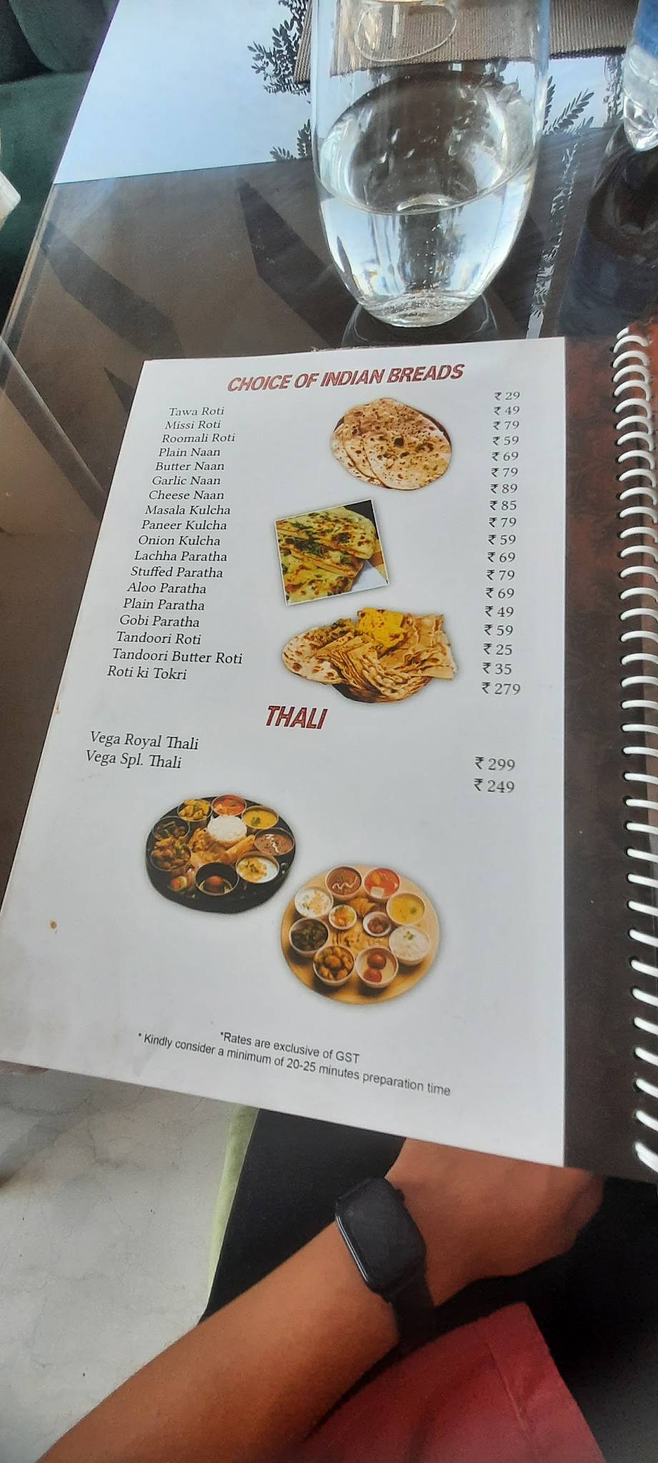 Menu at The vega, Sambalpur