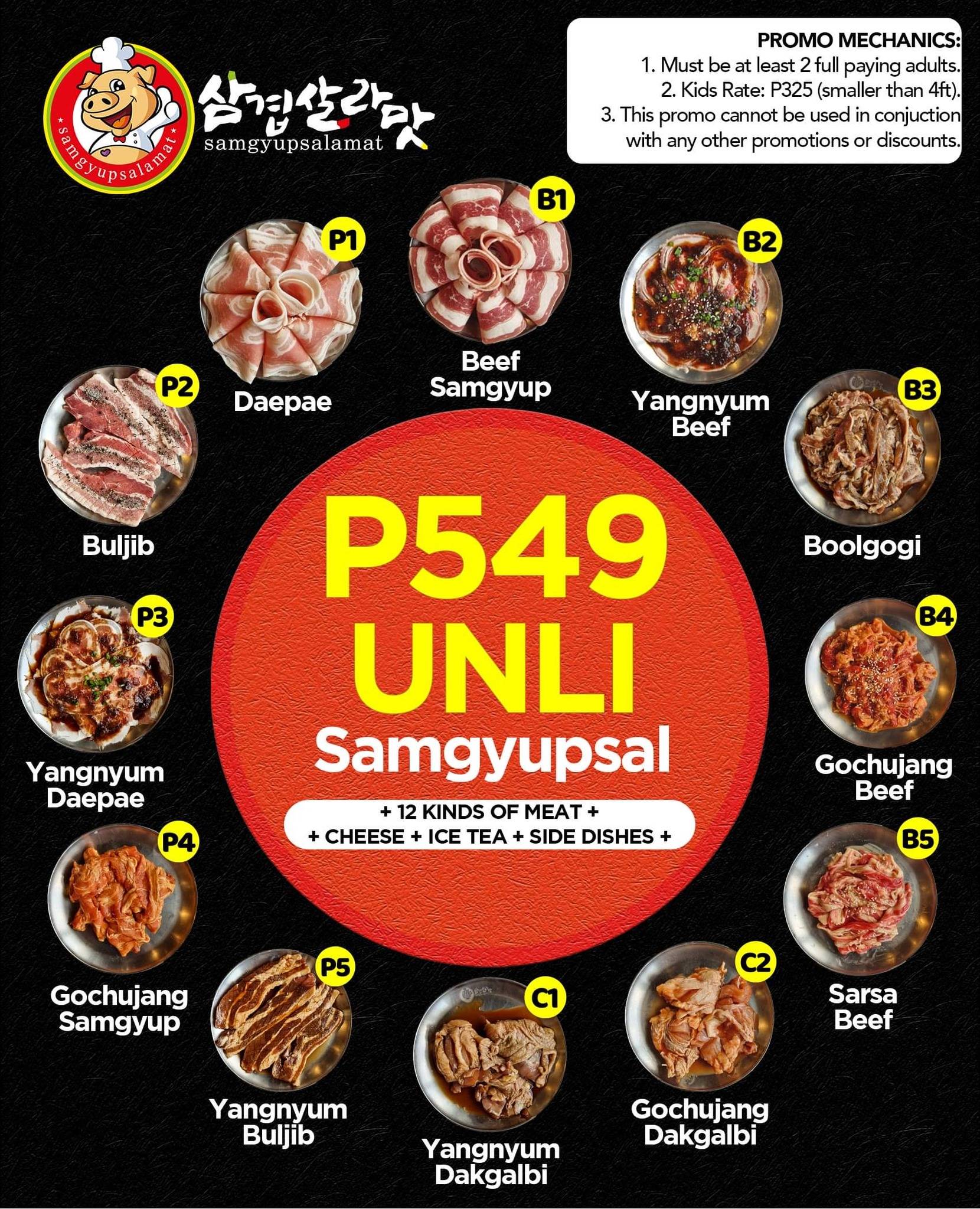Menu at Samgyupsalamat San Juan restaurant, San Juan
