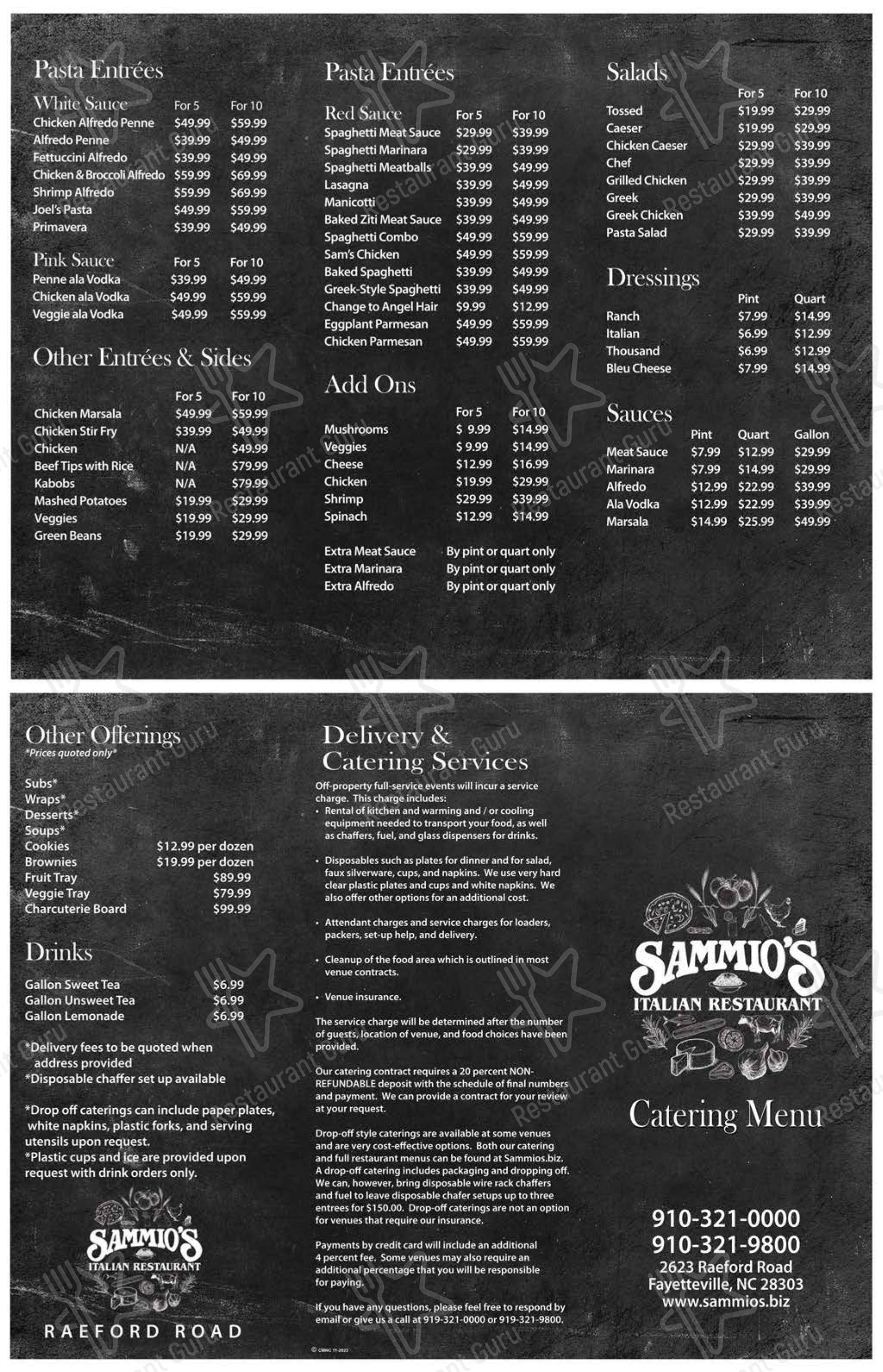 Menu at Sammio's Italian Restaurant, Fayetteville, Raeford Rd