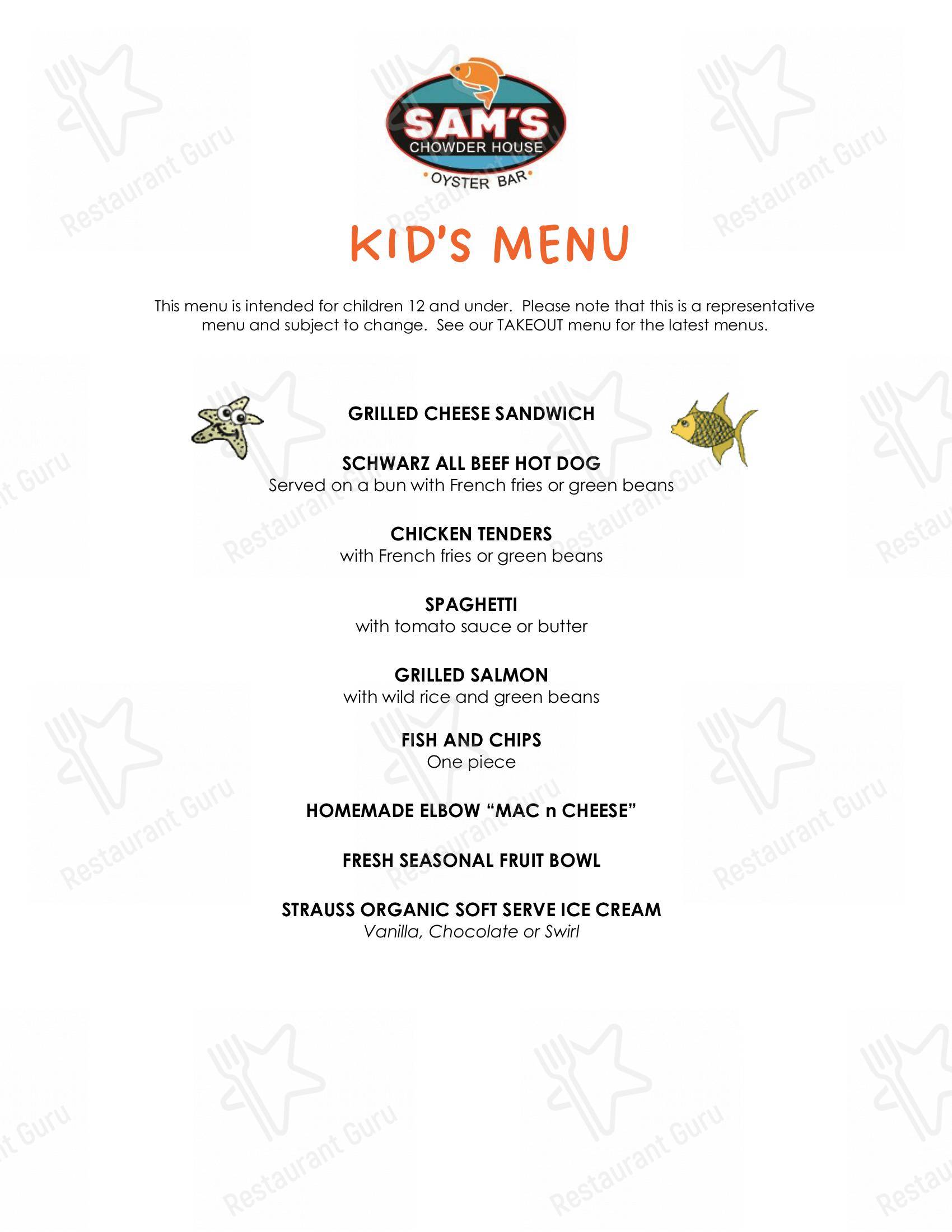 Menu at Sam's Chowder House restaurant, Half Moon Bay