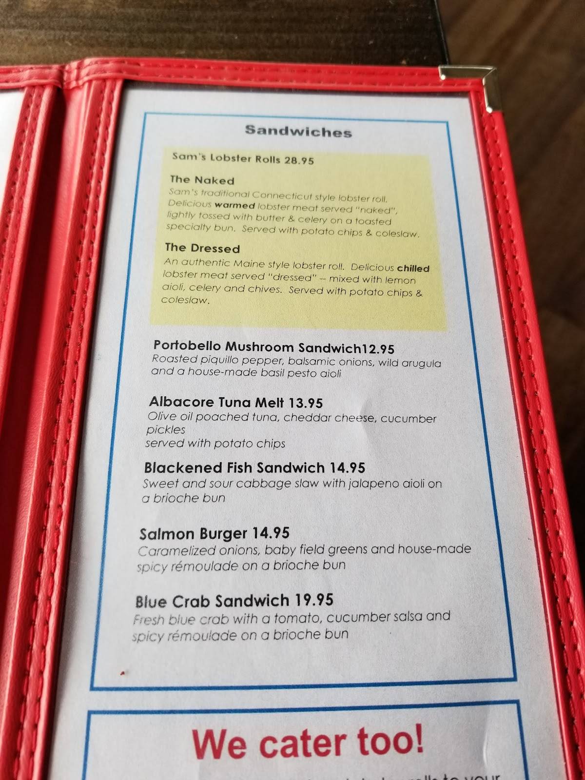 Menu at Sam's Chowder House restaurant, Half Moon Bay