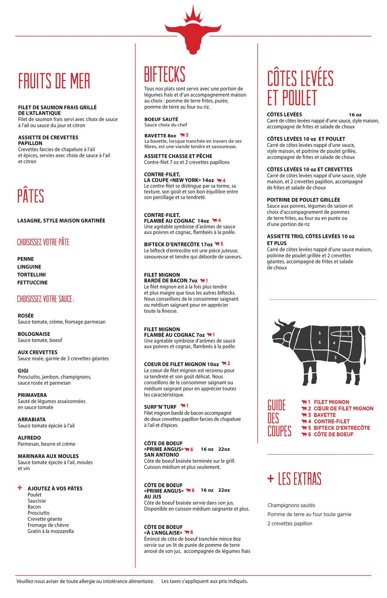 Menu au San Antonio Grill & Pâtes restaurant, Terrebonne, Mnt Masson