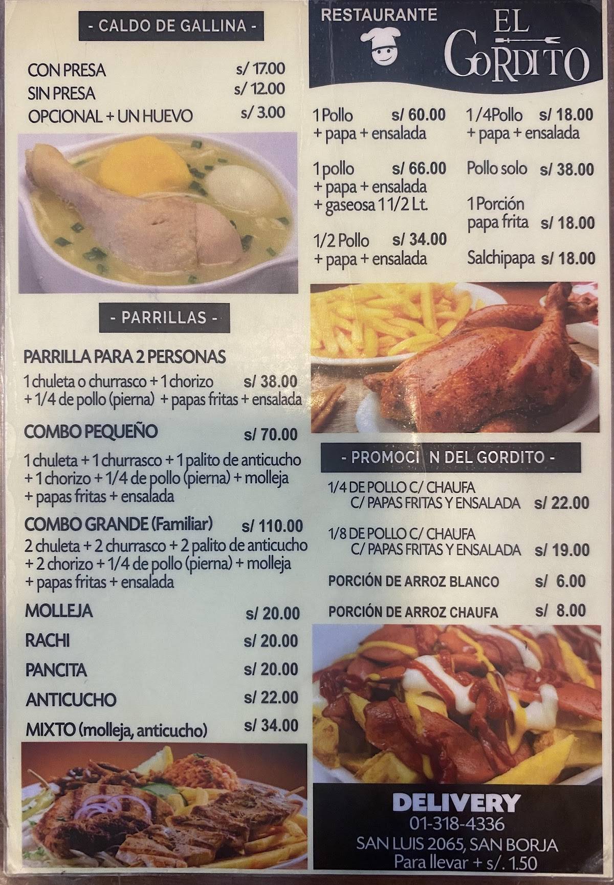 Carta de Restaurant "El Gordito", San Borja