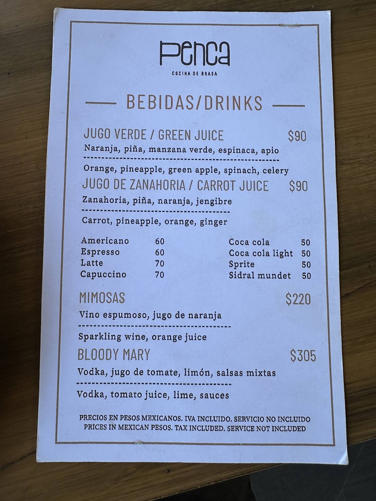 Carta del restaurante Penca Cocina del Brasa, San José del Cabo