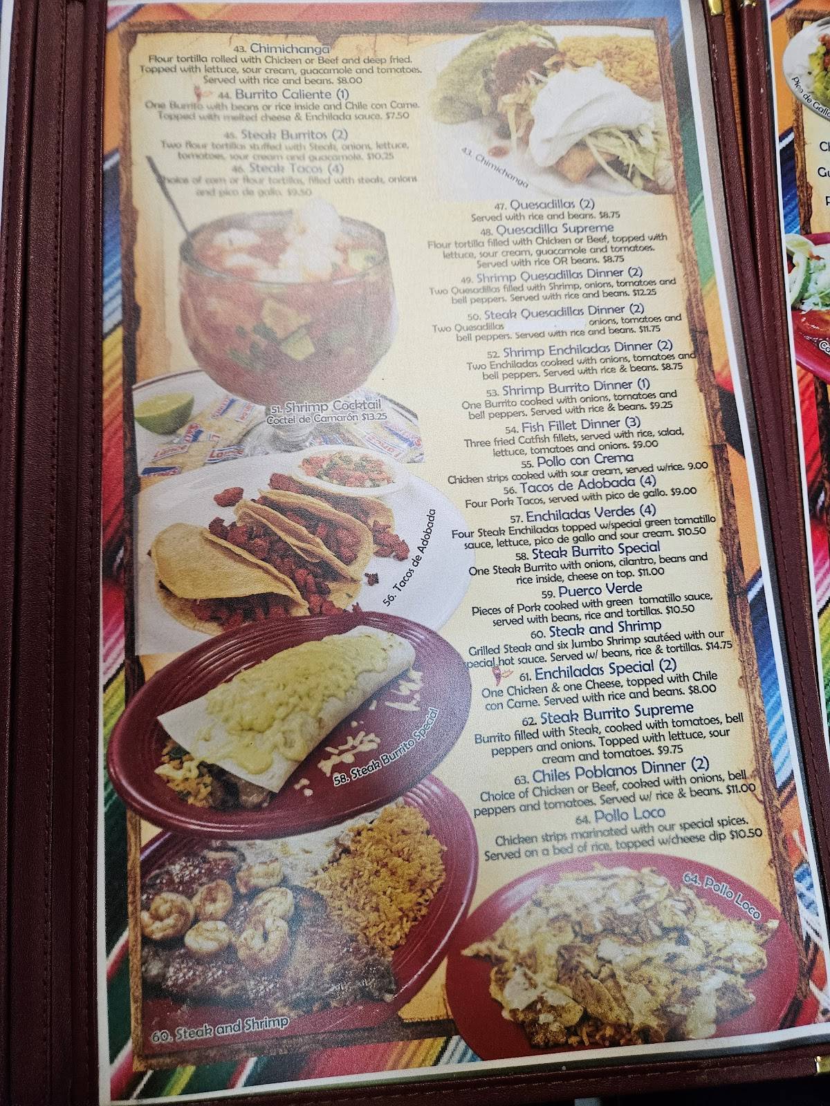 Menu at San Marcos restaurant, Montgomery, 61 N Burbank Dr