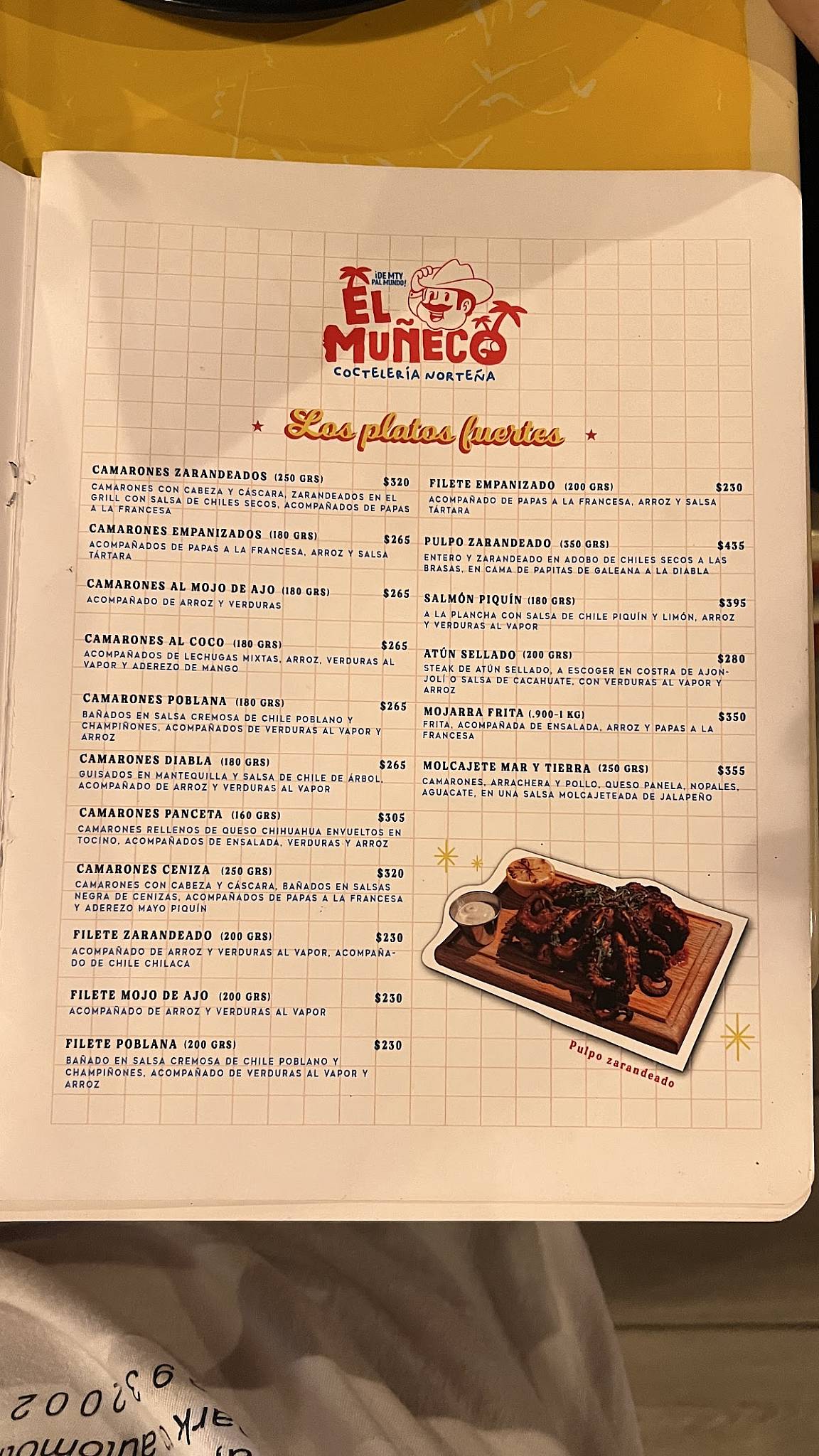 Carta del restaurante El Muñeco Plaza La Joya, San Nicolás del los Garza