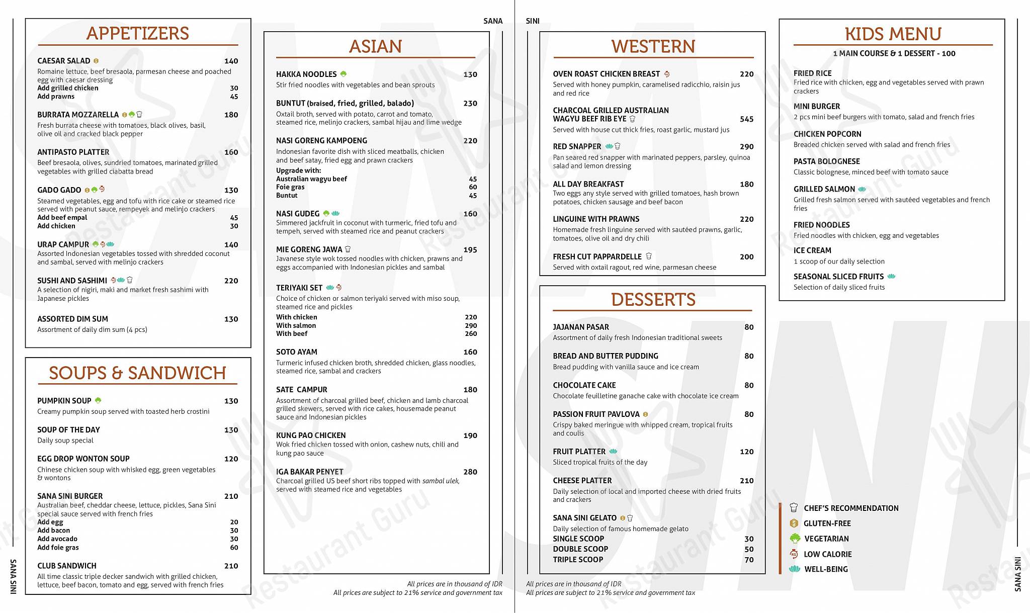 Menu at Sana Sini Restaurant, Jakarta