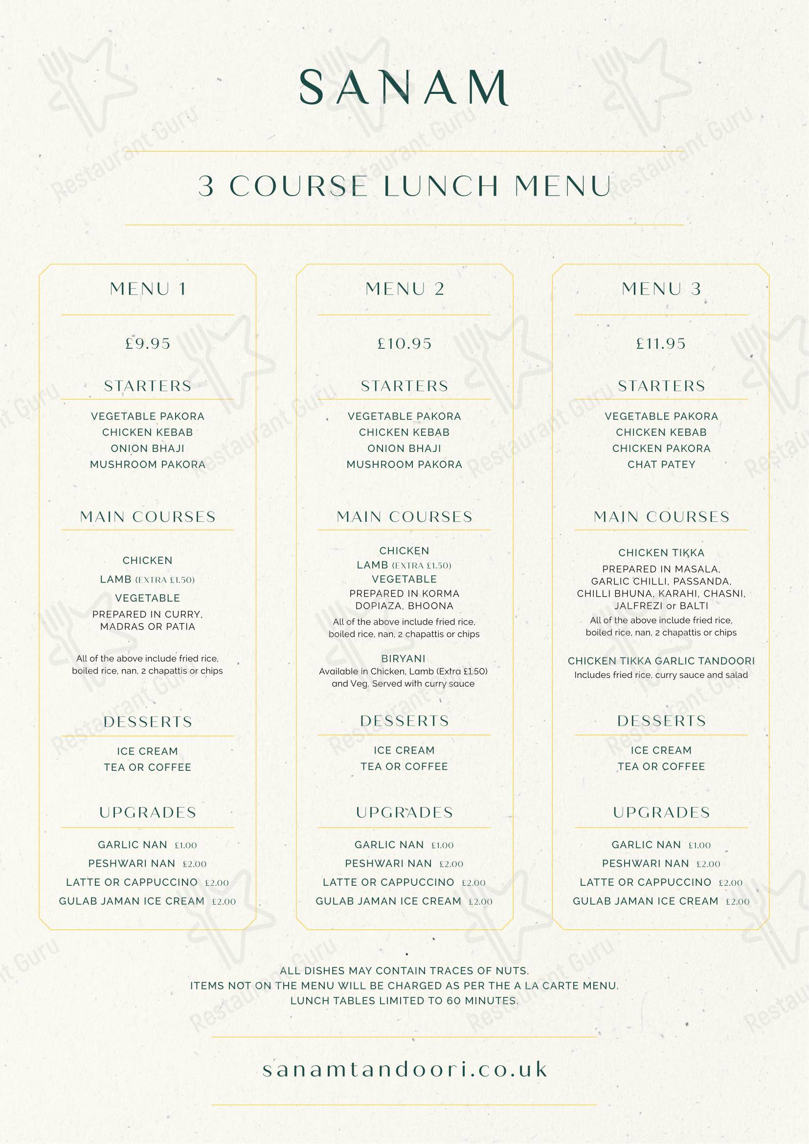 Menu at Sanam Tandoori restaurant, Falkirk