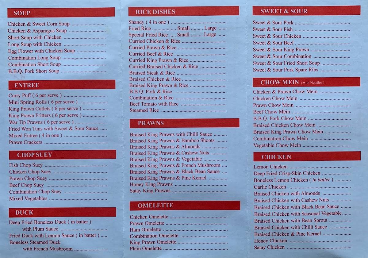 Menu at Sandgate Chinese Restaurant, Sandgate