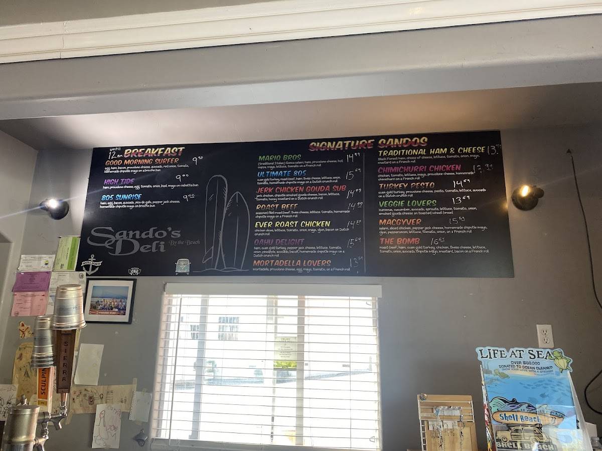 Menu at Sando's Deli restaurant, Pismo Beach